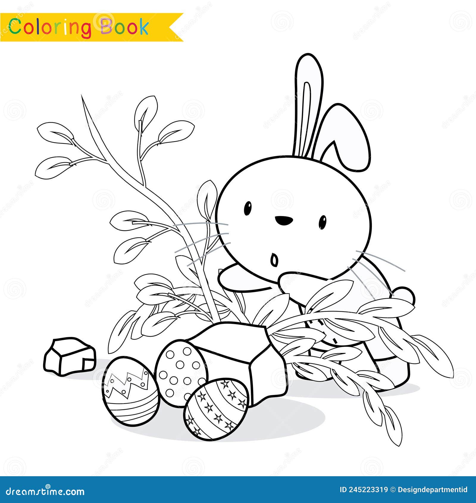 Colouring Easter Bunny Worksheet Stock Vector - Illustration of ...
