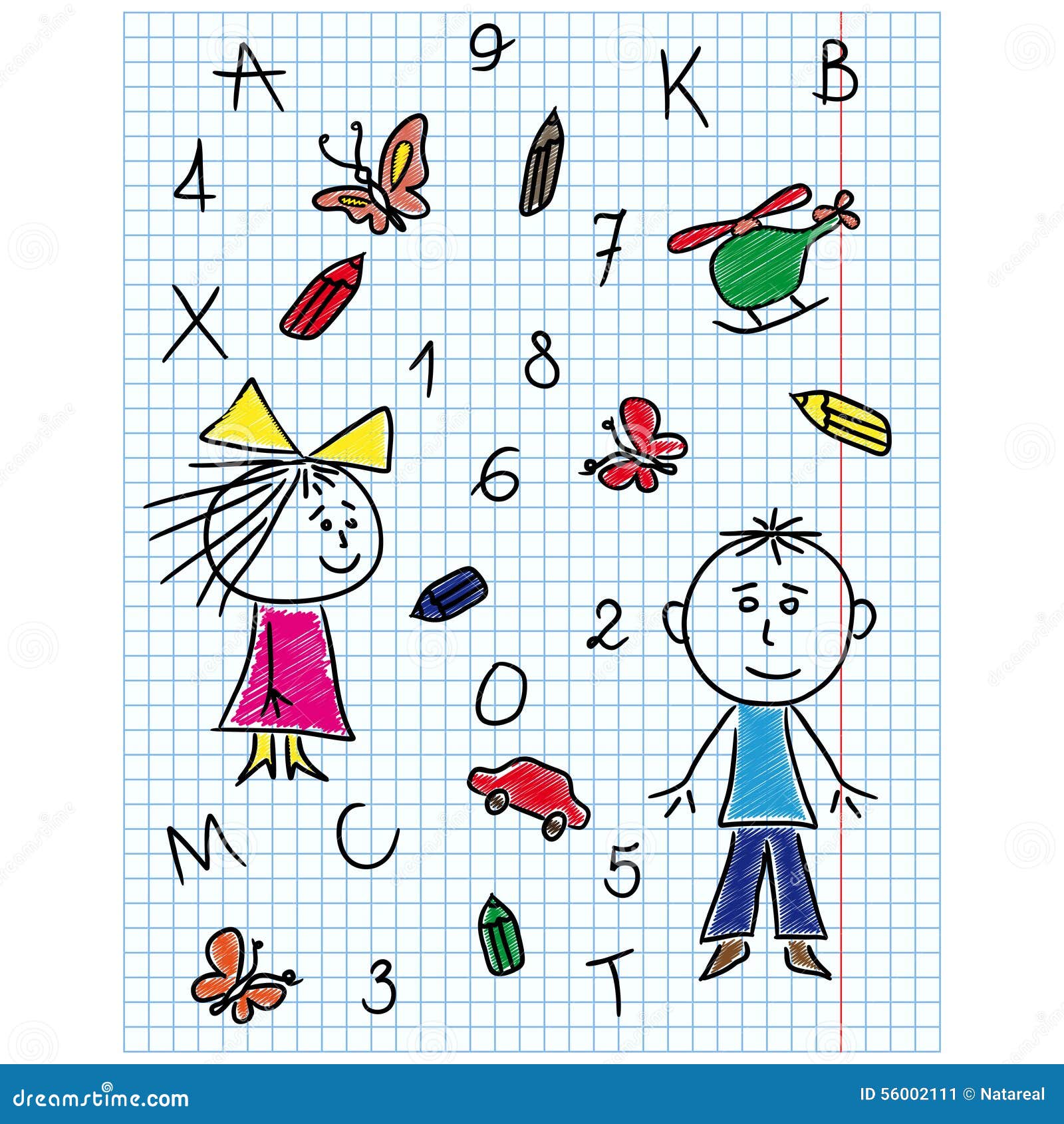 Colouring School Kit on Notebook Sheet Stock Vector - Illustration of ...