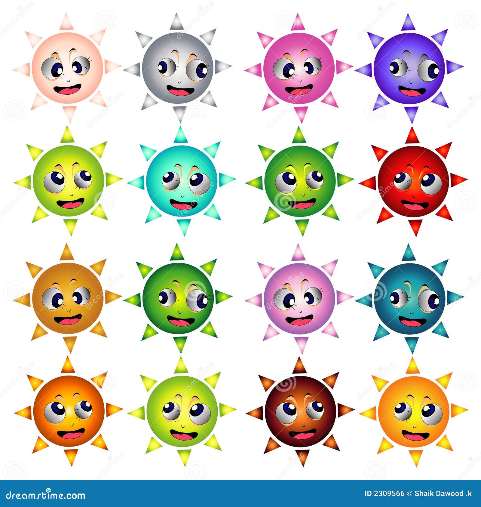 Colours Different Suns Faces Stock Illustration - Illustration of four ...