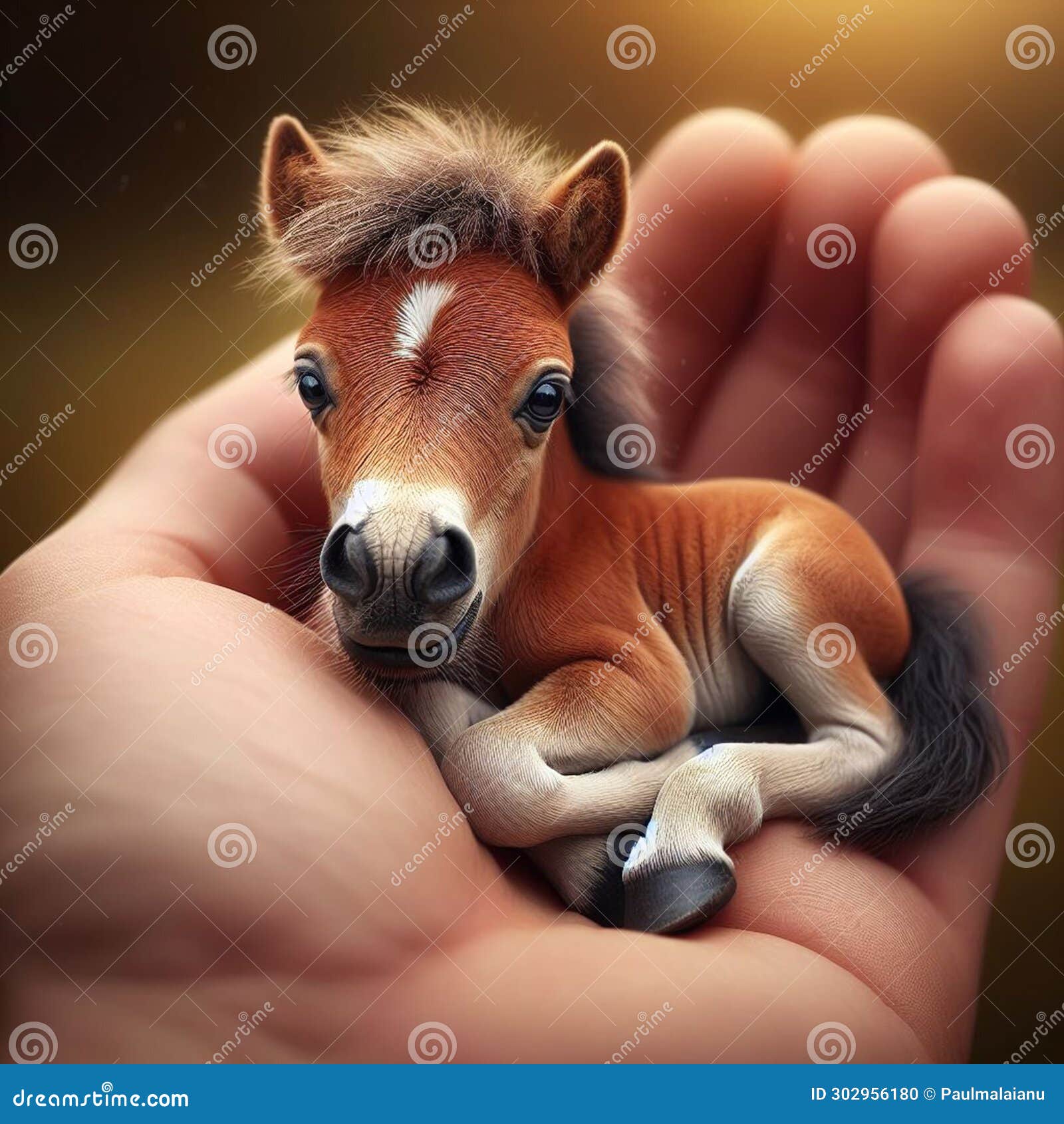 A Colt Held in the Hand by People. Animal Protection Concept Stock ...