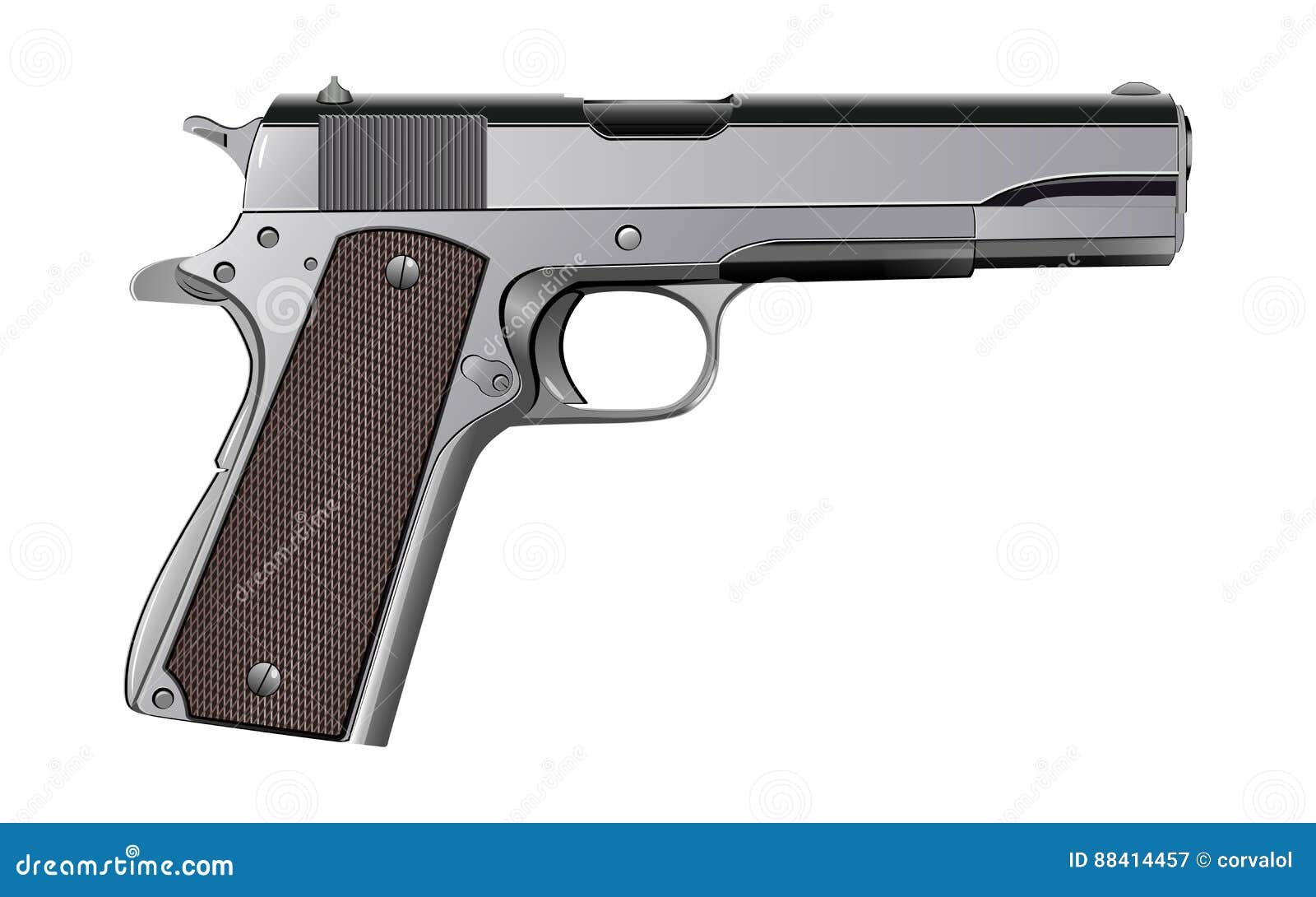 Colt M1911 Pistol Isolated on White Vector. Stock Vector - Illustration ...