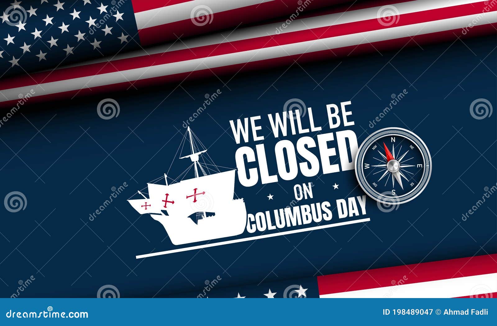 Columbus Day Background Design. we Will Be Closed on Columbus Day Stock ...