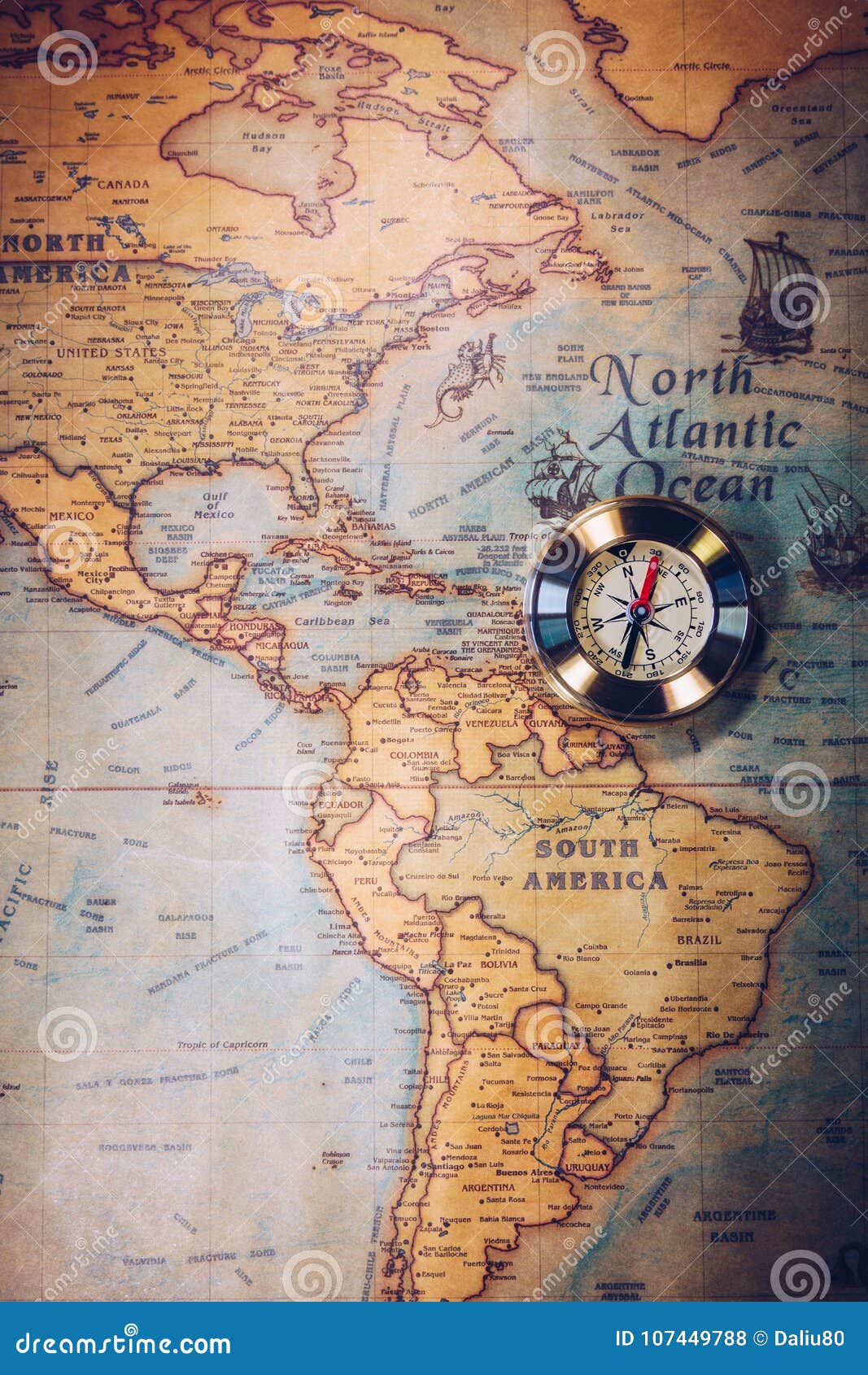 Columbus Day and World Map with Compass Stock Photo - Image of gold ...