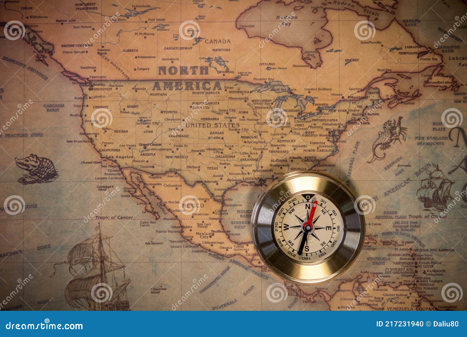 Columbus Day and World Map with Compass Stock Photo - Image of ocean ...