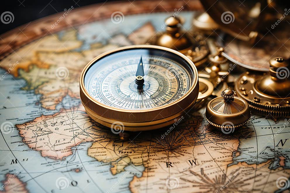 Columbus Day, World Map with Compass. AI Generated Stock Photo - Image ...
