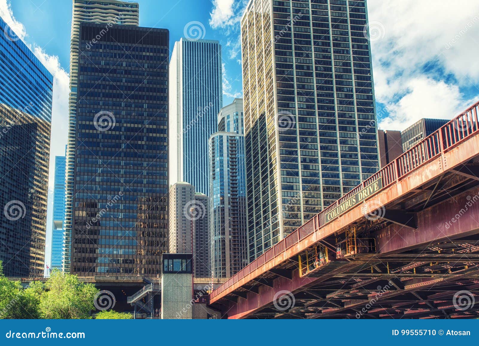 Columbus Drive Bridge, Chicago Stock Photo - Image of people, city ...