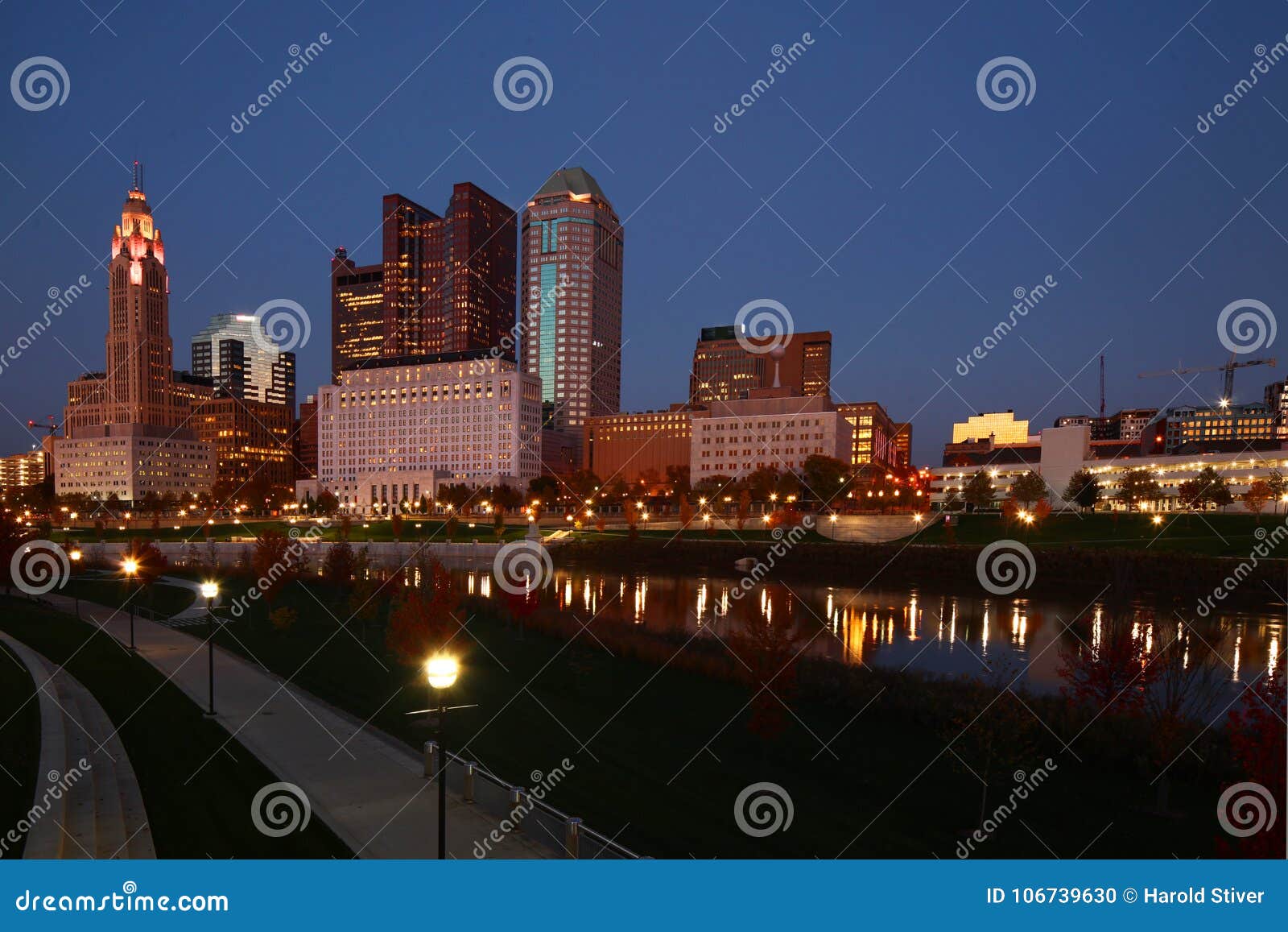 Columbus, Ohio Skyline at Night Stock Photo - Image of path, cityscape ...