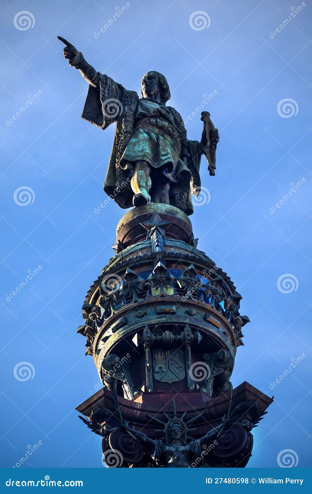 Columbus Pointing Statue Monument Barcelona Spain Stock Photo - Image ...