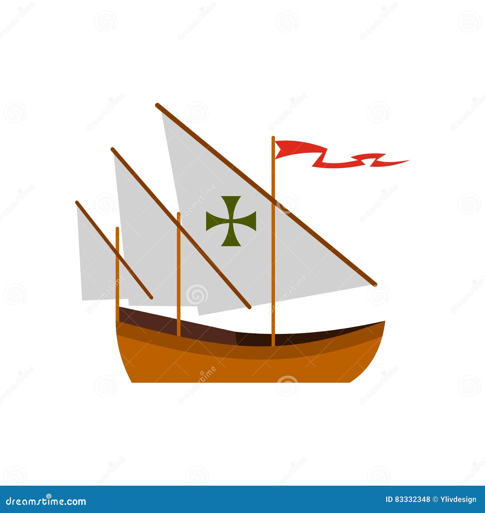 Columbus Ship Icon, Flat Style Stock Vector - Illustration of sailboat ...