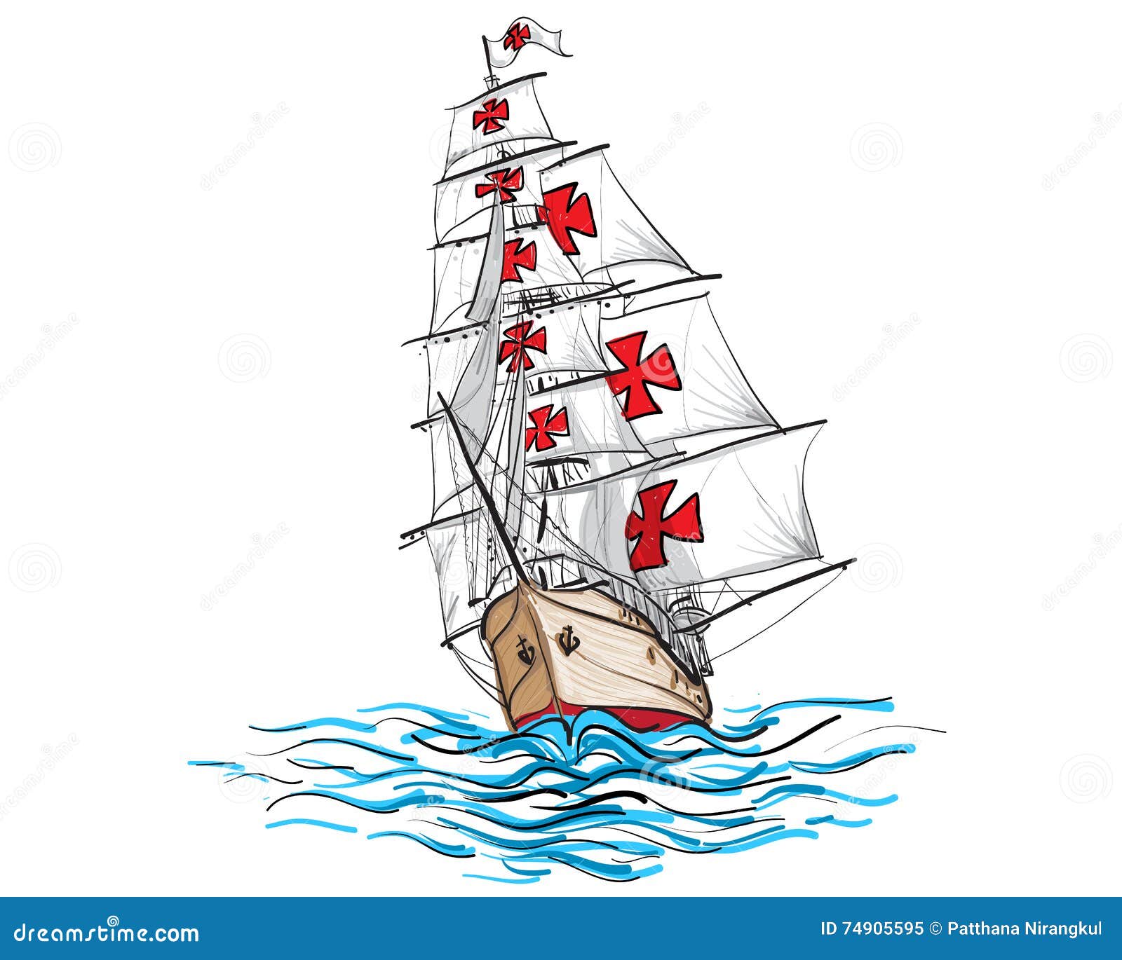 Columbus Day Set With Ship Map Helm Compass Symbols Greeting Card ...