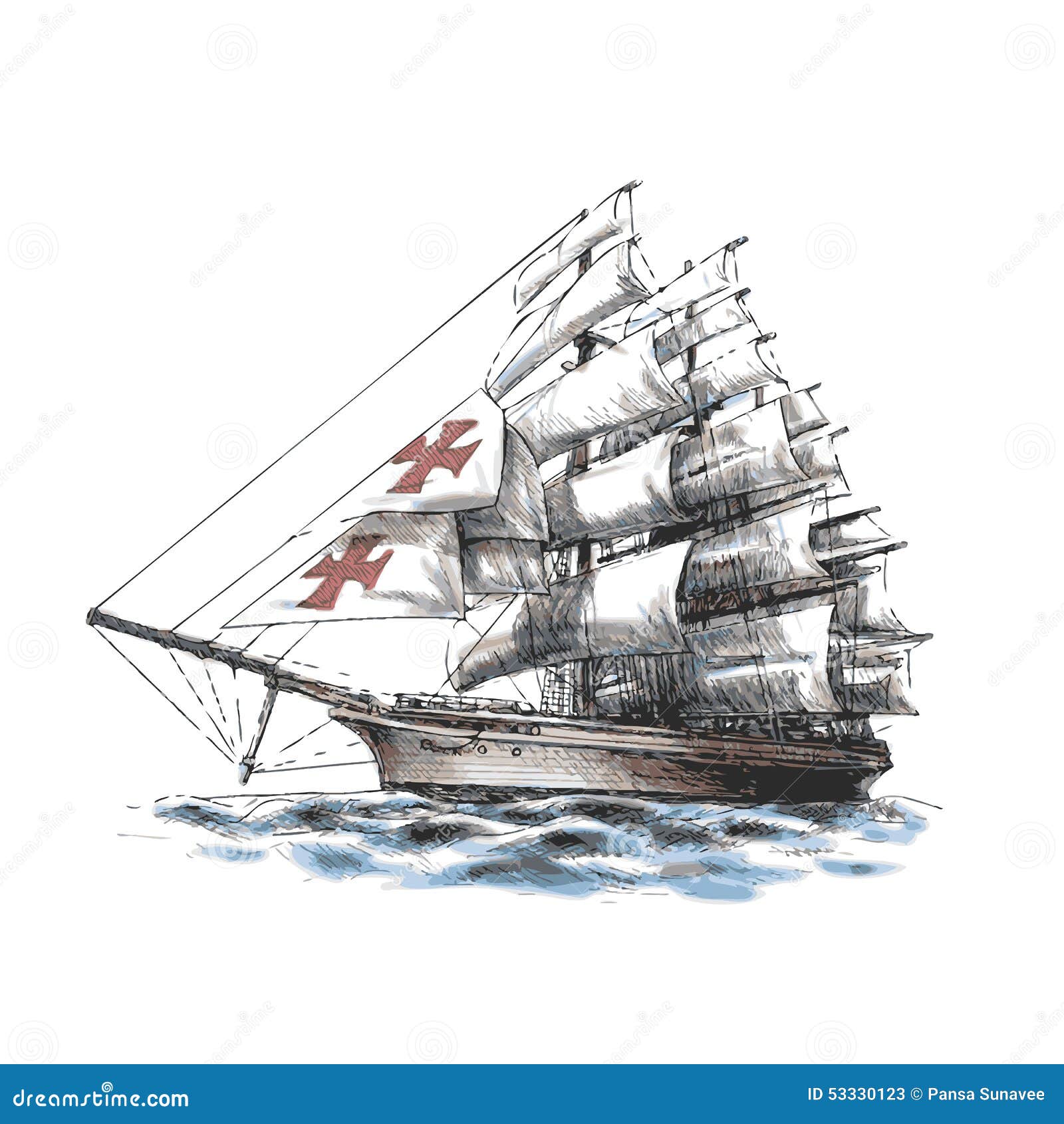 Columbus skepp vektor illustrationer. Illustration av fritt - 53330123