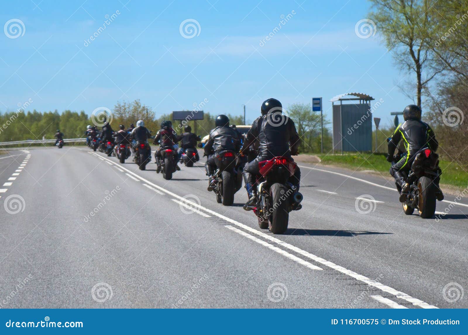 Column of bikers. stock image. Image of biker, motorcycles - 116700575