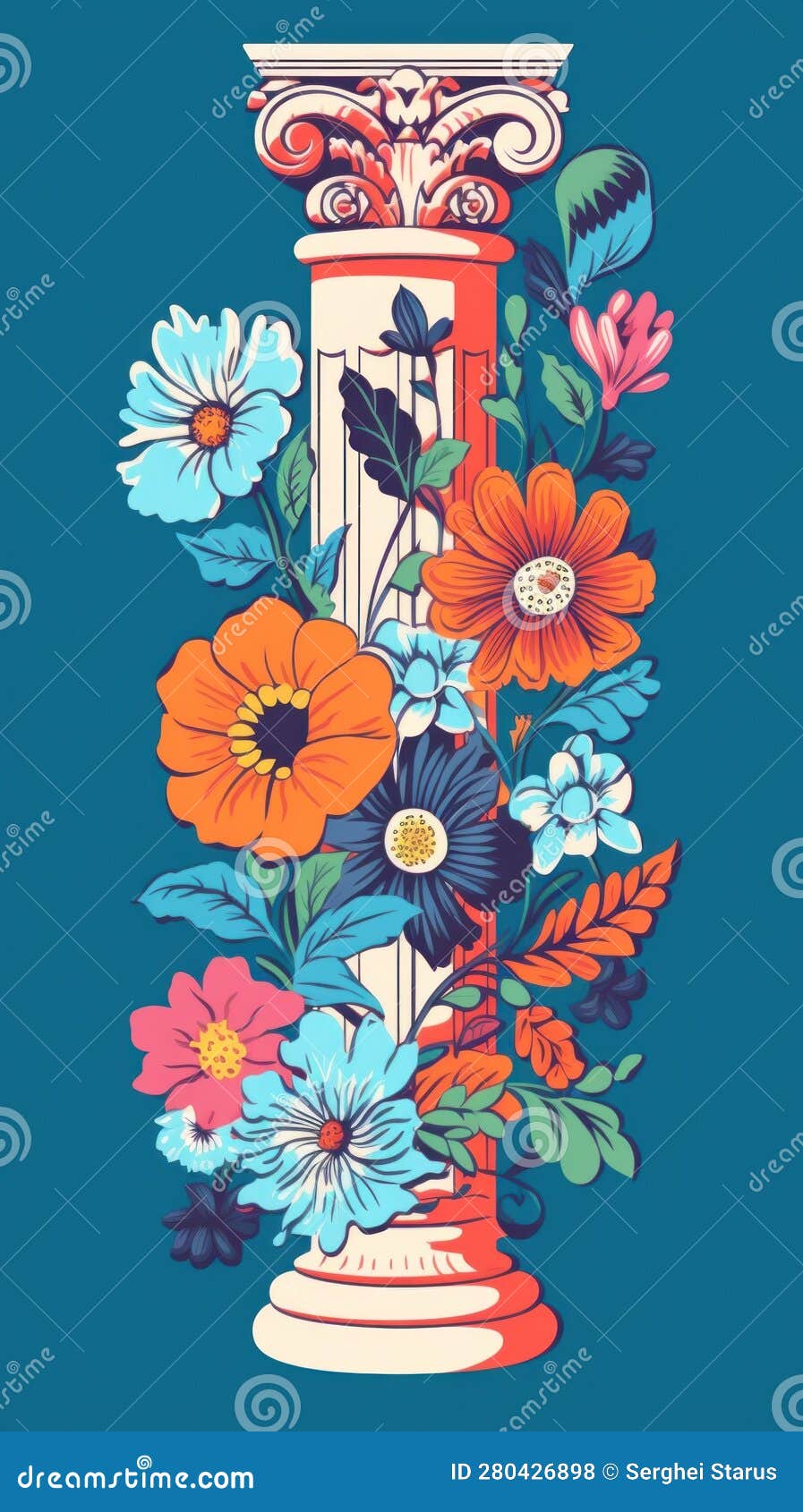 A Column with a Bunch of Flowers on it. Generative AI Image. Stock ...