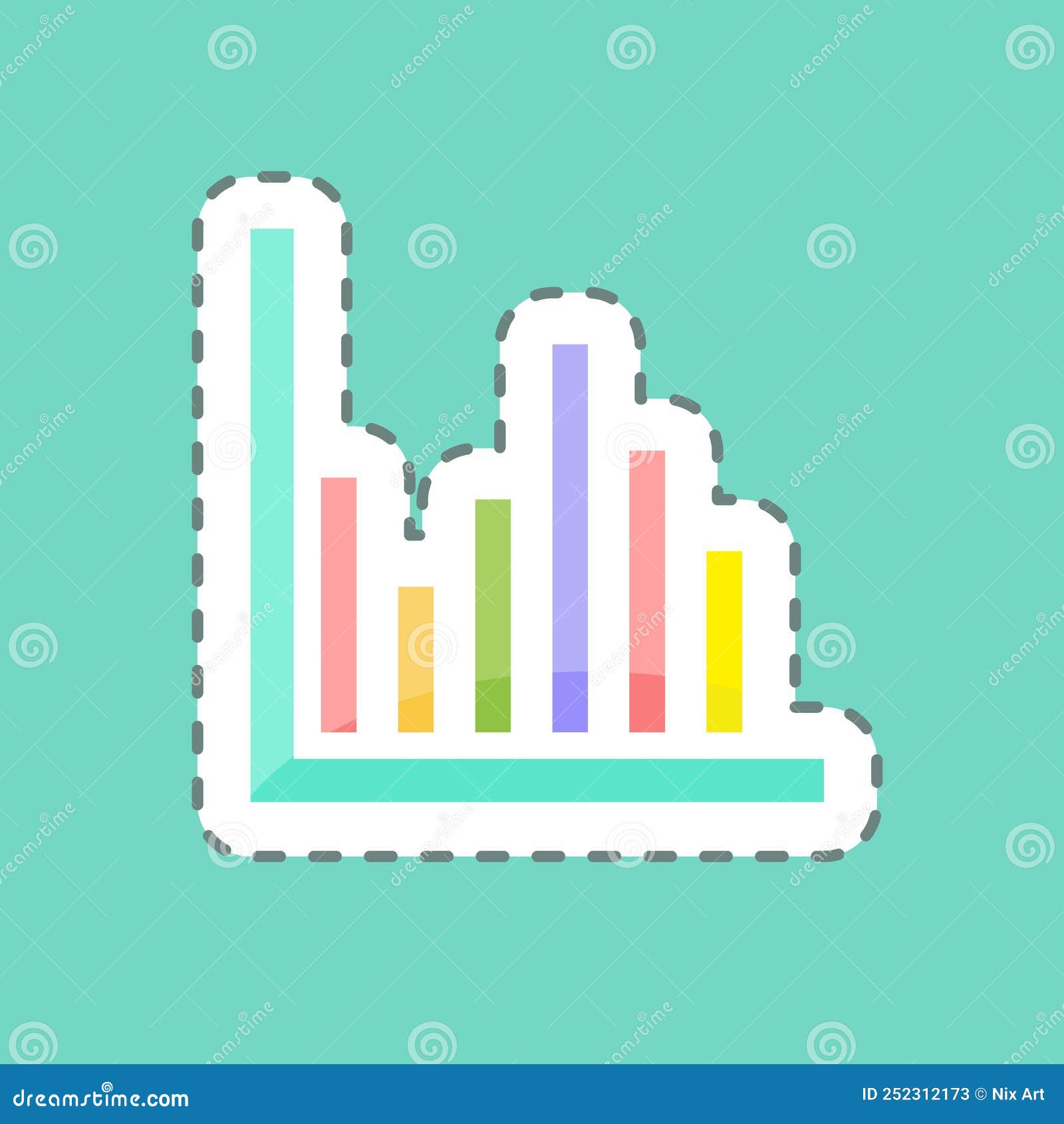 Column Chart Sticker in Trendy Line Cut Isolated on Blue Background ...