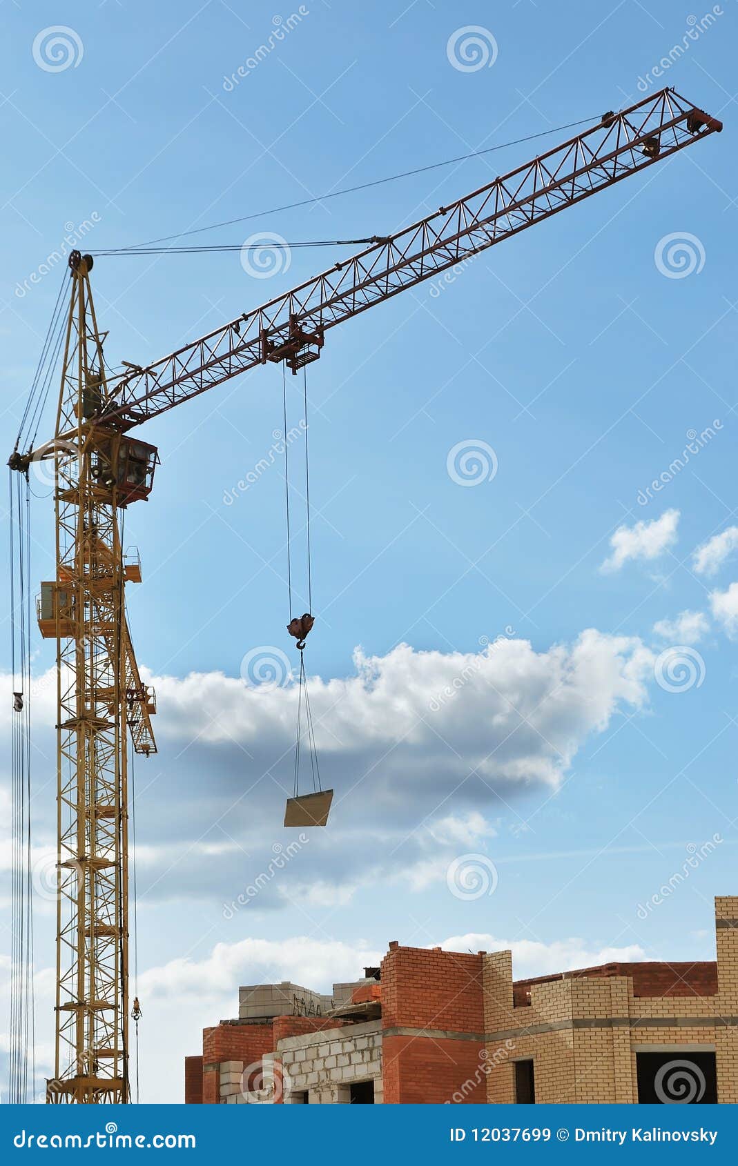 Crane Building New House On The Construction Site. House Building Good ...