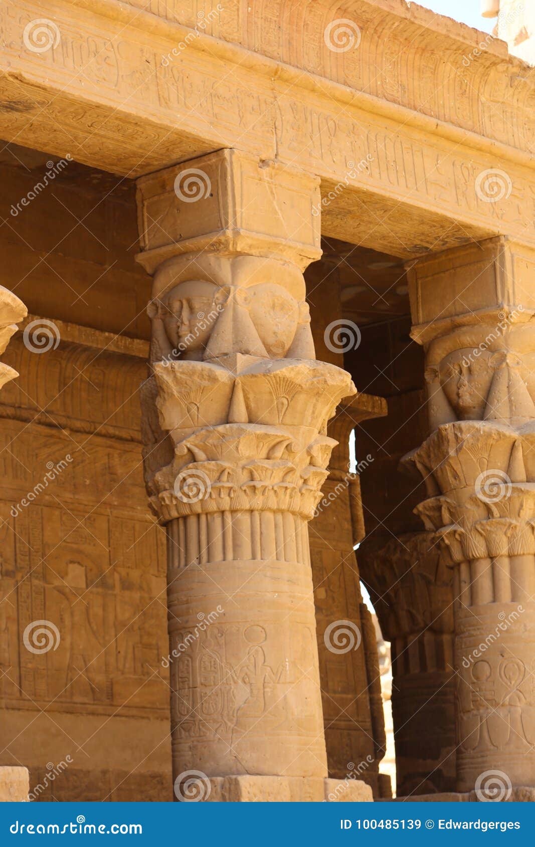 Column Crown of Temple in Aswan, Egypt Stock Image - Image of people ...