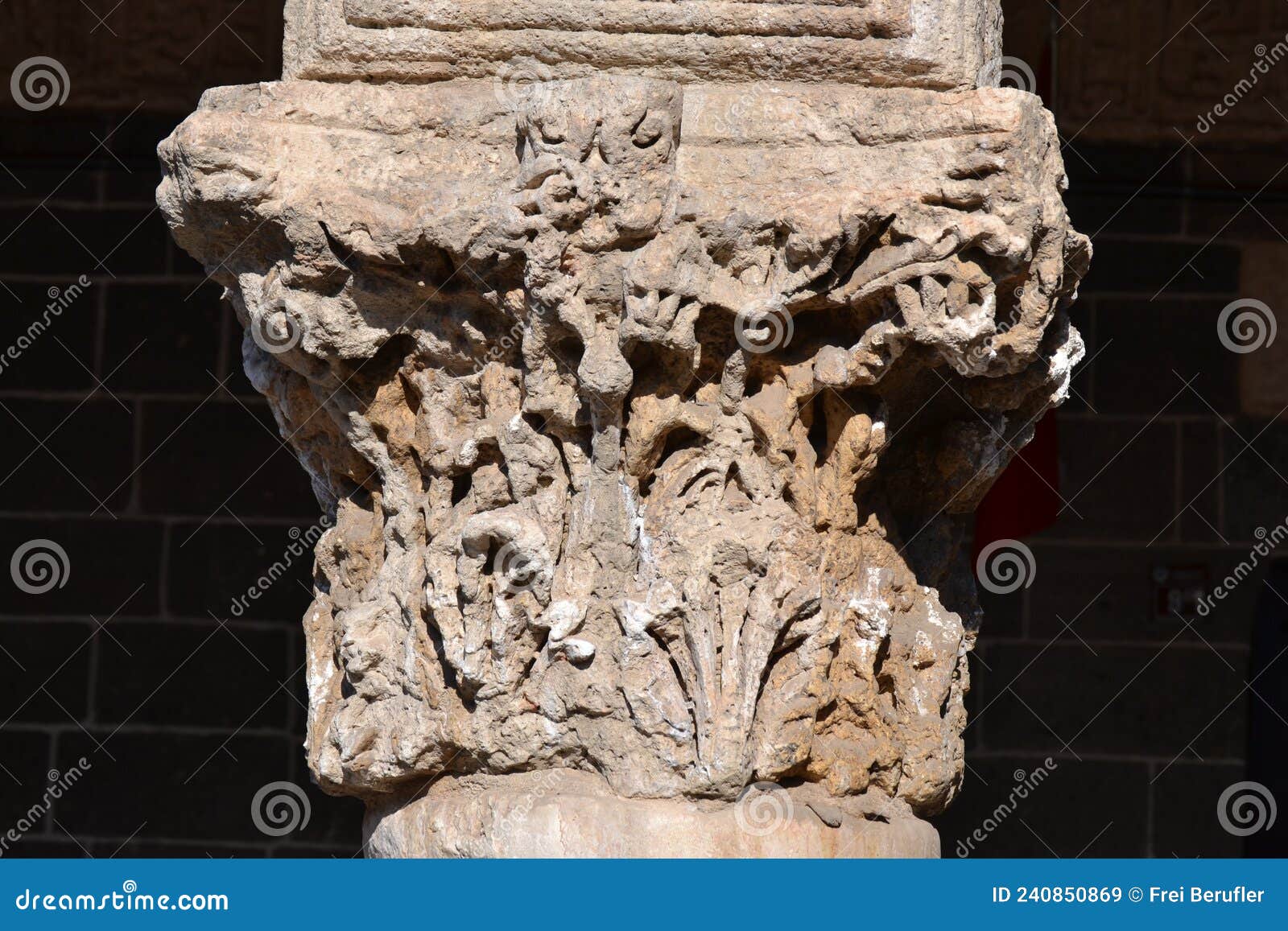 Column Decoration with Engravings, Mostly Depicting Flowers, Leaves or ...