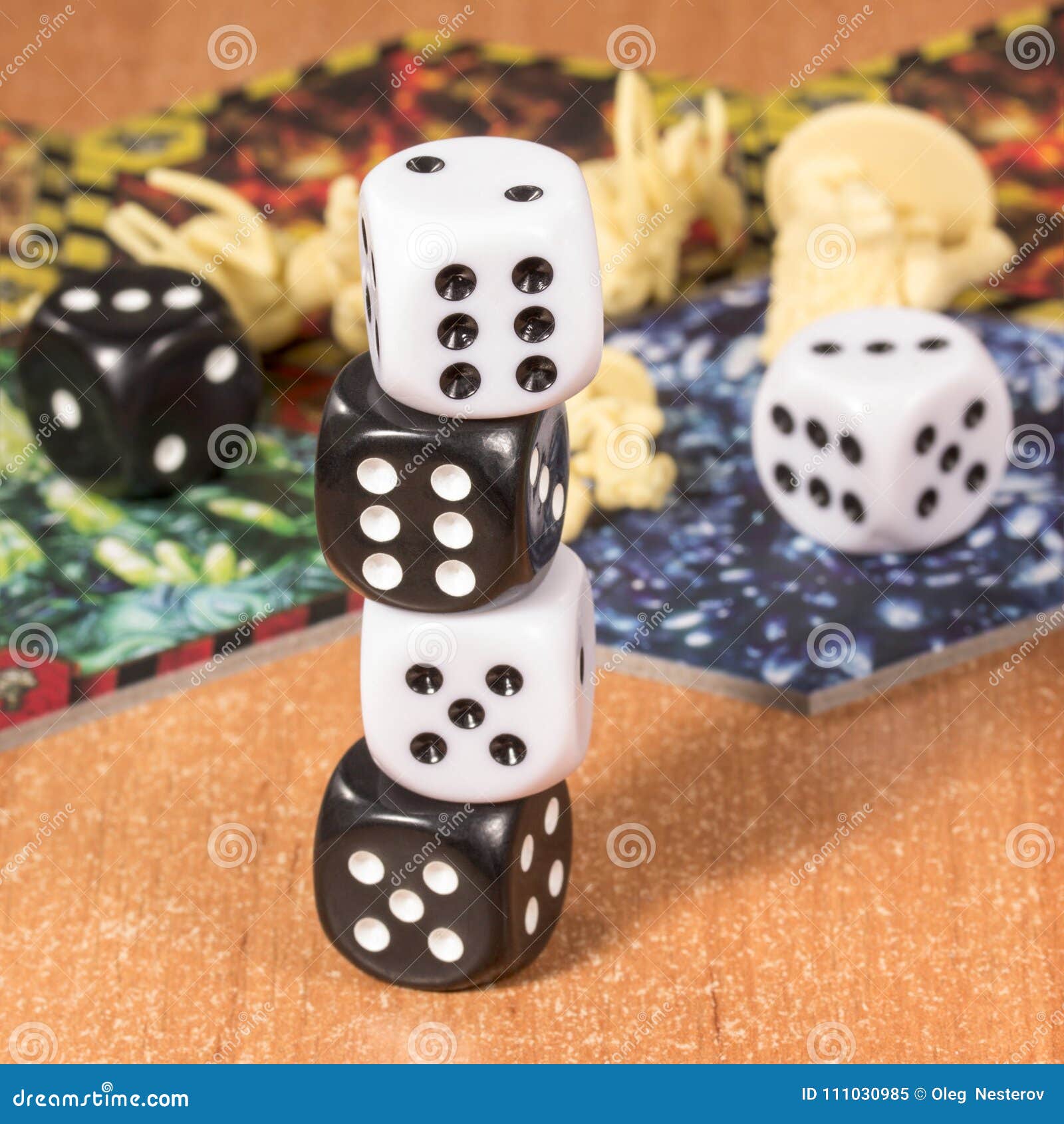 Column Of Dice And One Hand Placing Them On Top Of Each Other Stock ...
