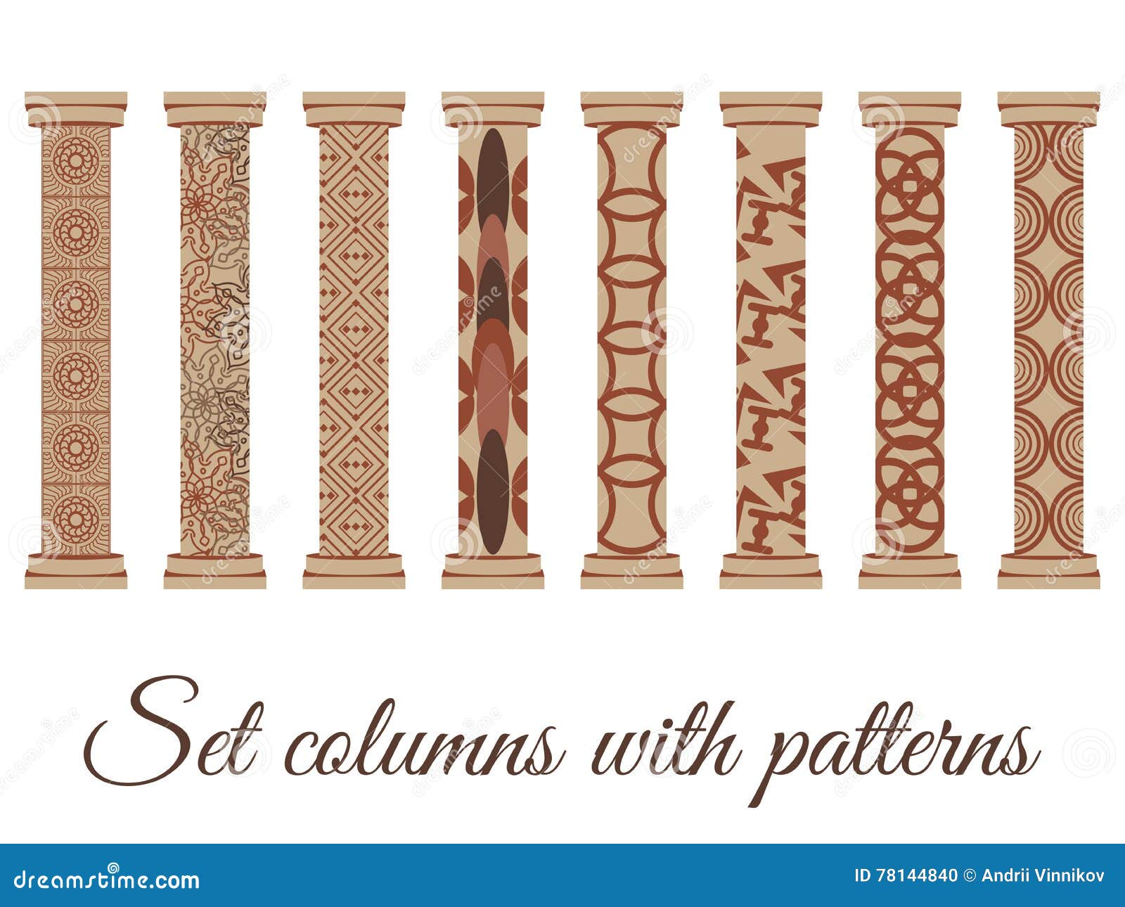 Column. Doric, Roman Style. Set Columns With Patterns. Vector ...