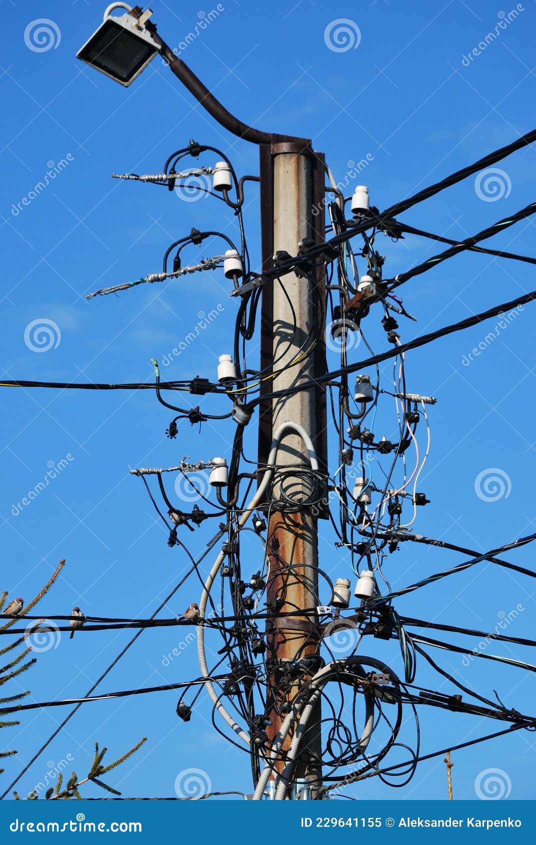 A Column With Electric Wires And Wires On All Sides Royalty-Free Stock ...
