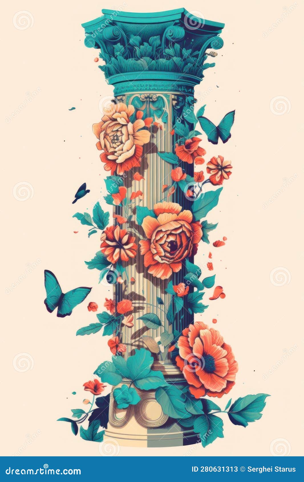 A Column with Flowers and Butterflies on it. Generative AI Image. Stock ...
