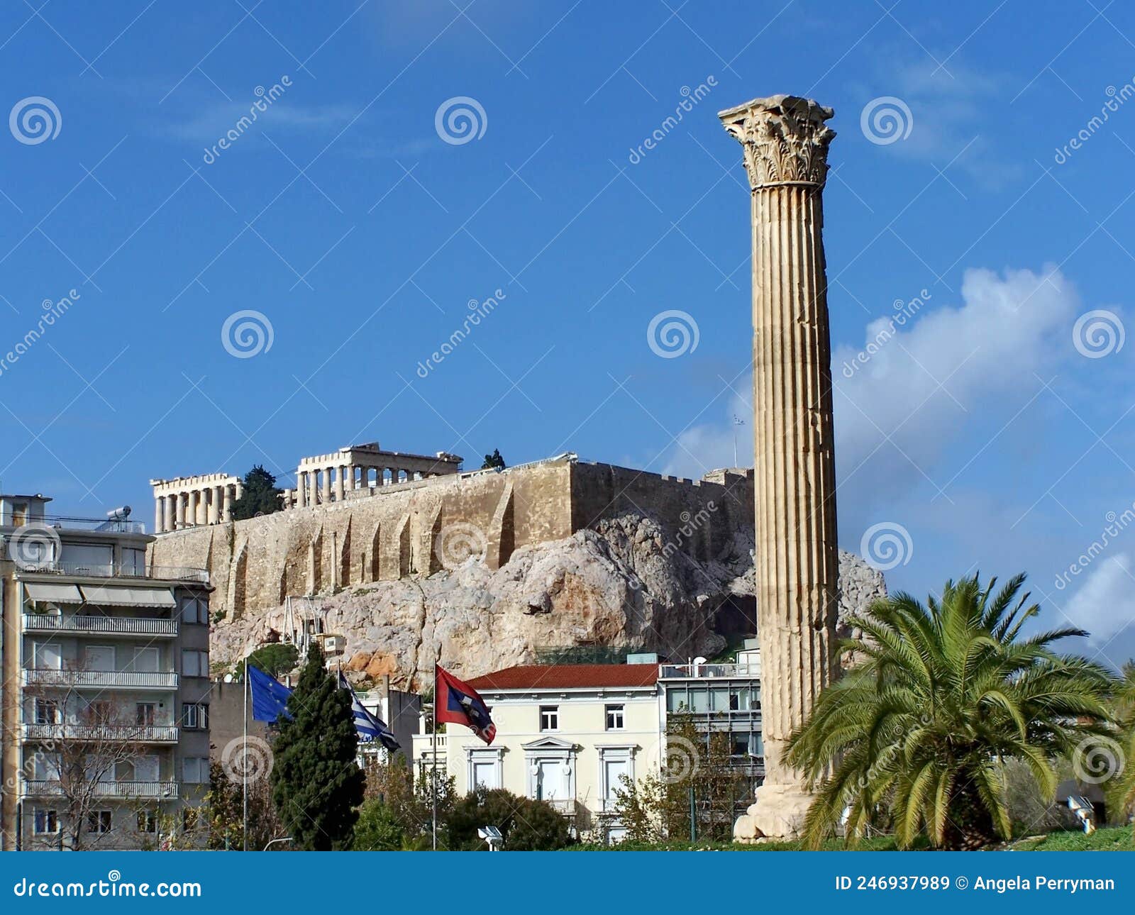 Column in Front of the Acropolis of Athens Stock Image - Image of ...