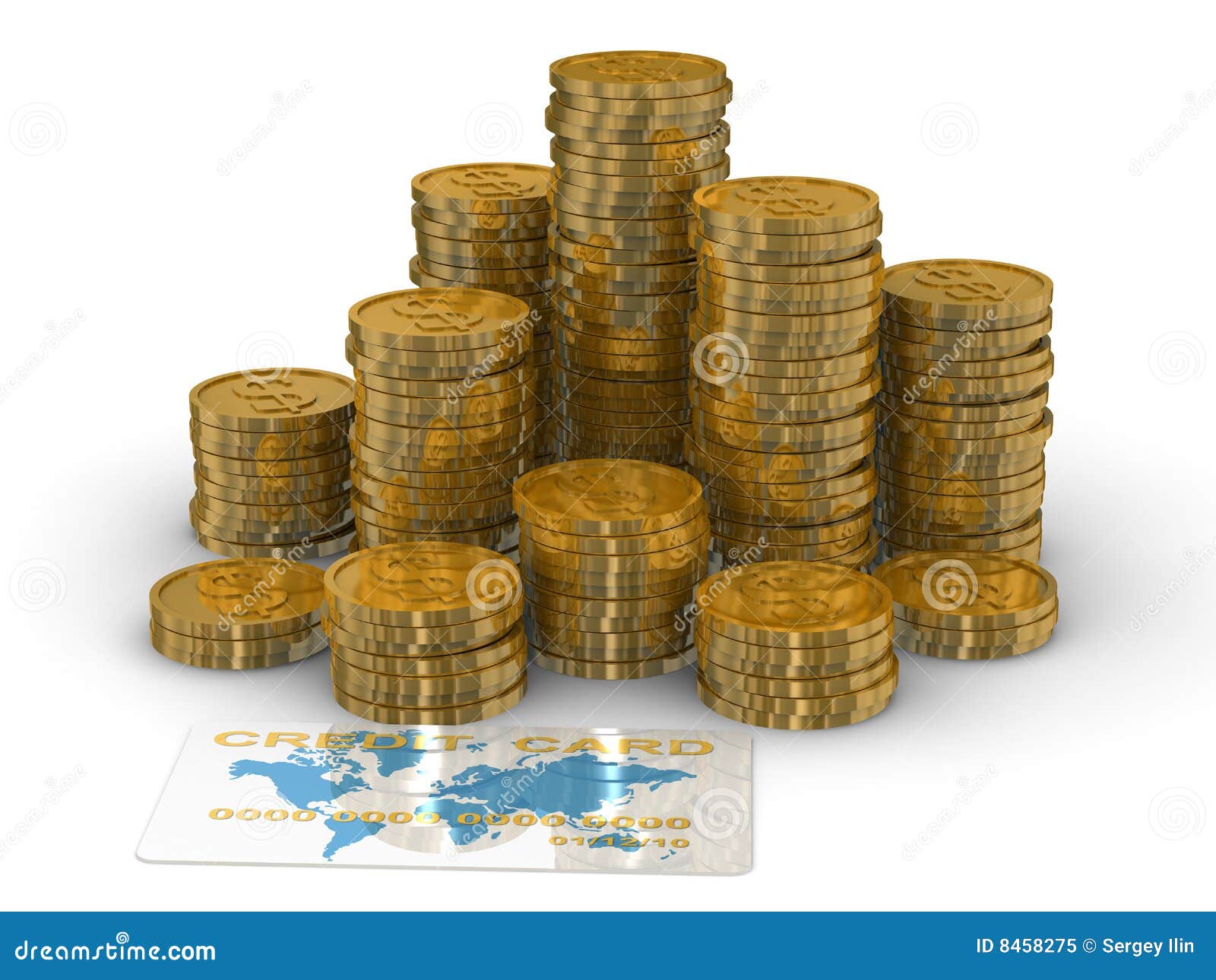 Column of Golden Coins Isolated on White. Stock Illustration ...