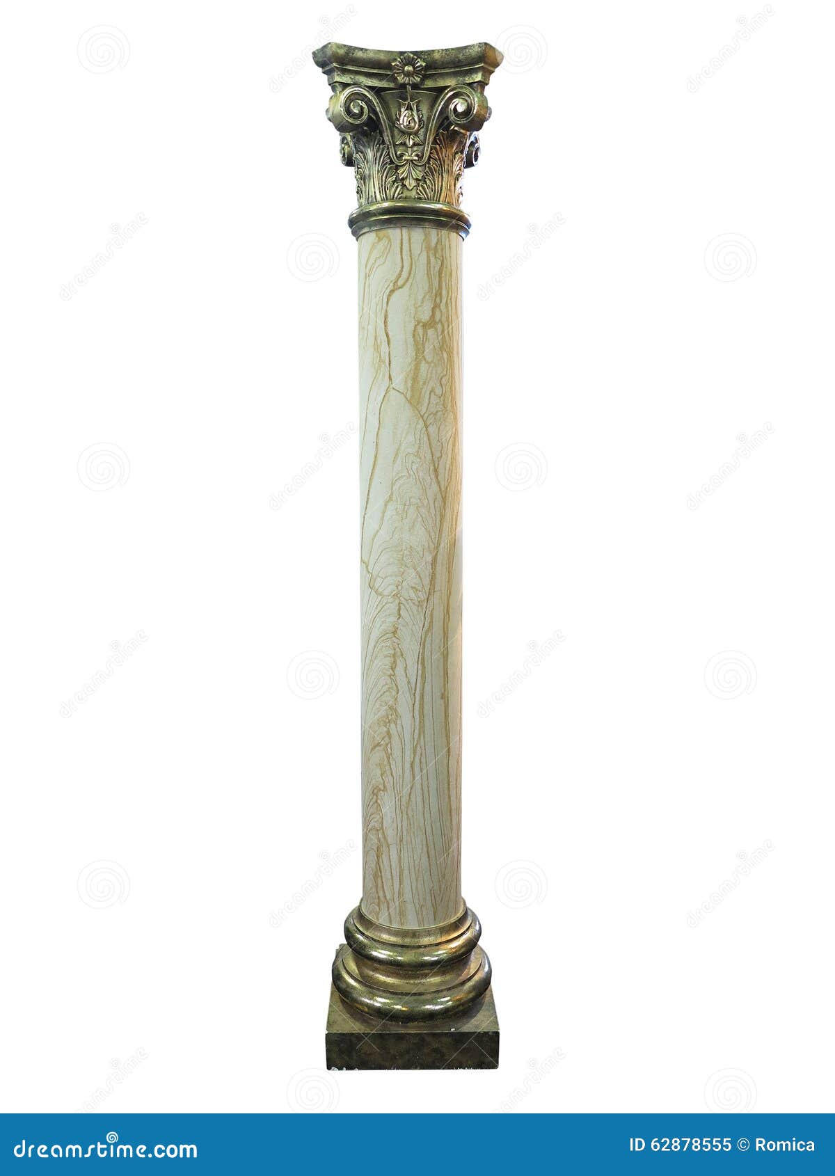 Column with Golden Top and Bottom Isolated on White Stock Image - Image ...