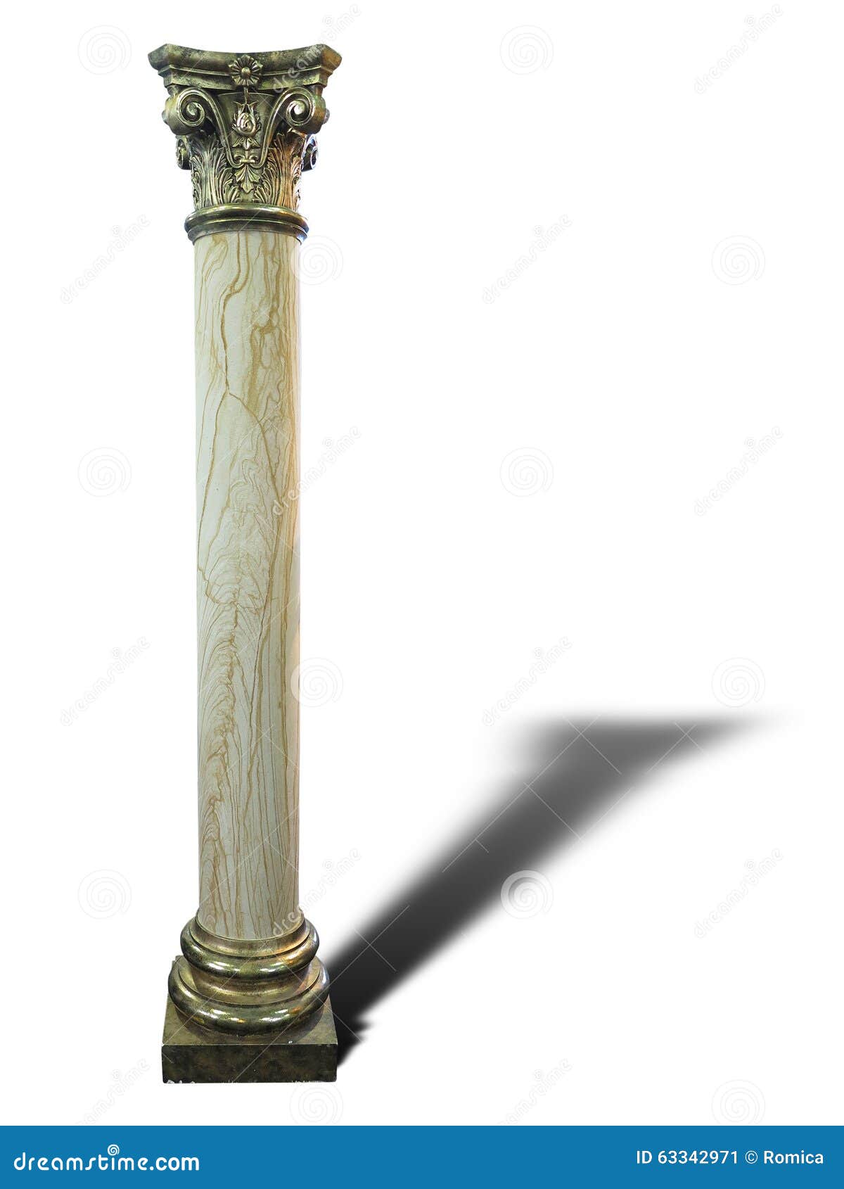 Column with Golden Top and Bottom Isolated on White Stock Image - Image ...