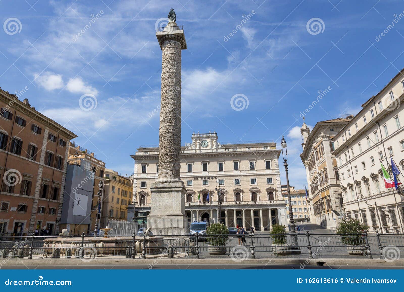 Column Of Marcus Aurelius On Piazza Colonna In The Center Of Rome ...