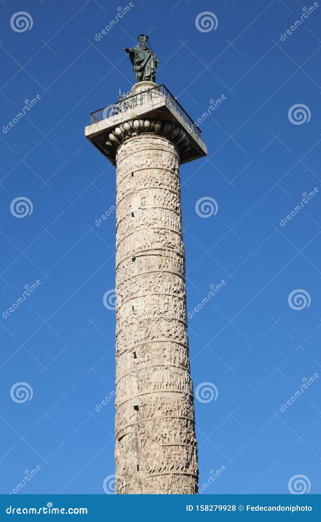 Column of Marcus Aurelius and Statue of Saint Paul in Rome Stock Photo ...