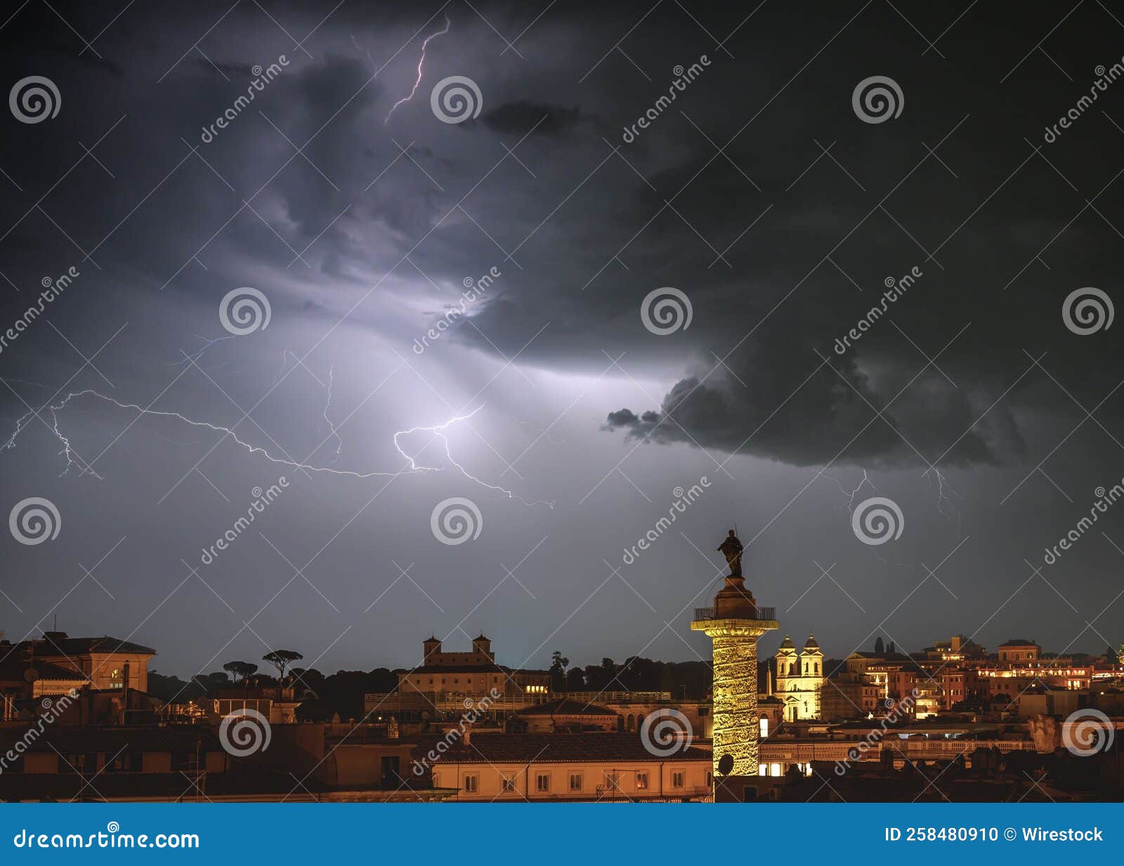 Column of Marcus Aurelius in a Thunder Storm in Rome, Italy Stock Photo ...