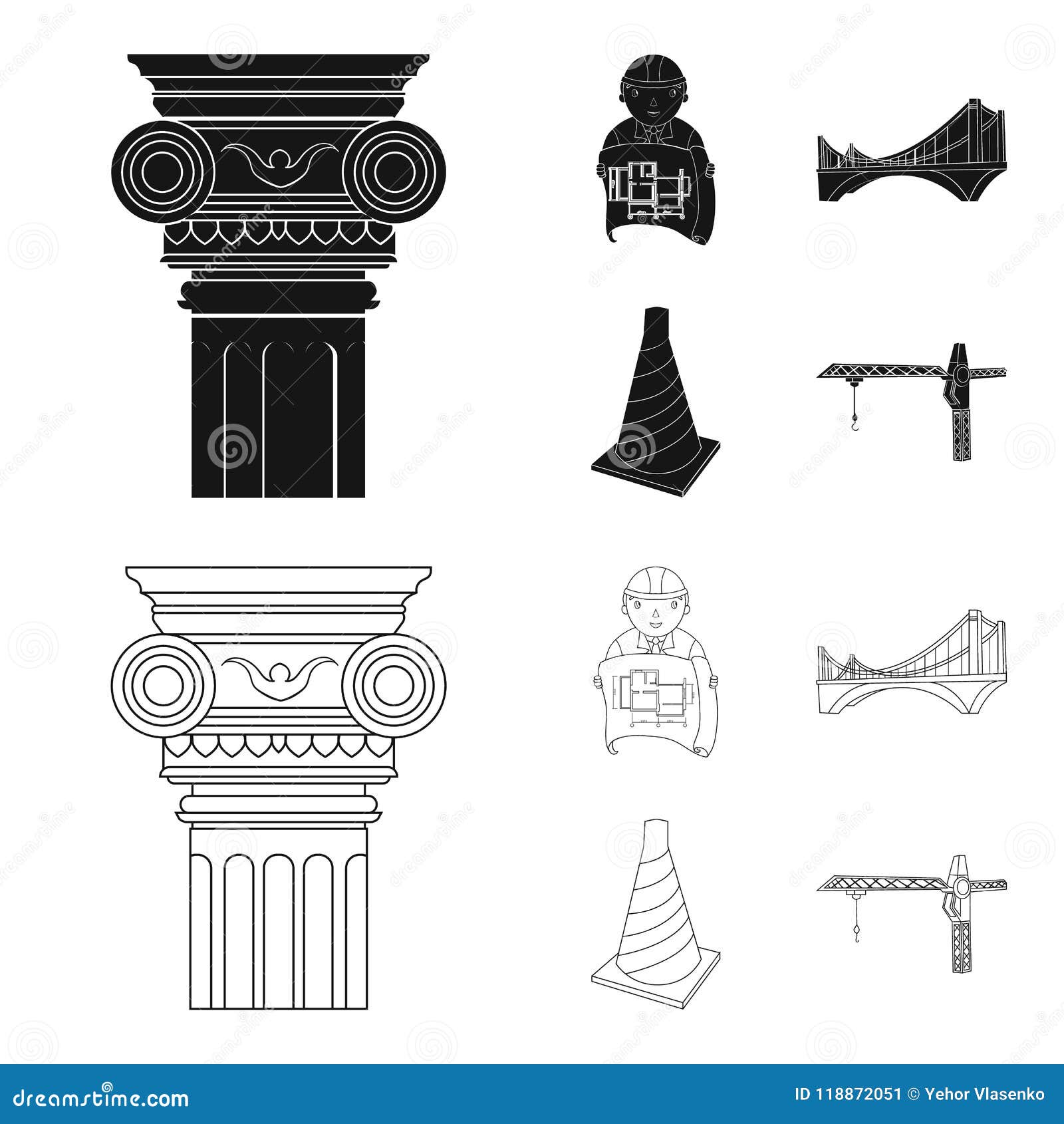 Column, Master With Drawing, Bridge, Index Cone. Architecture Set ...