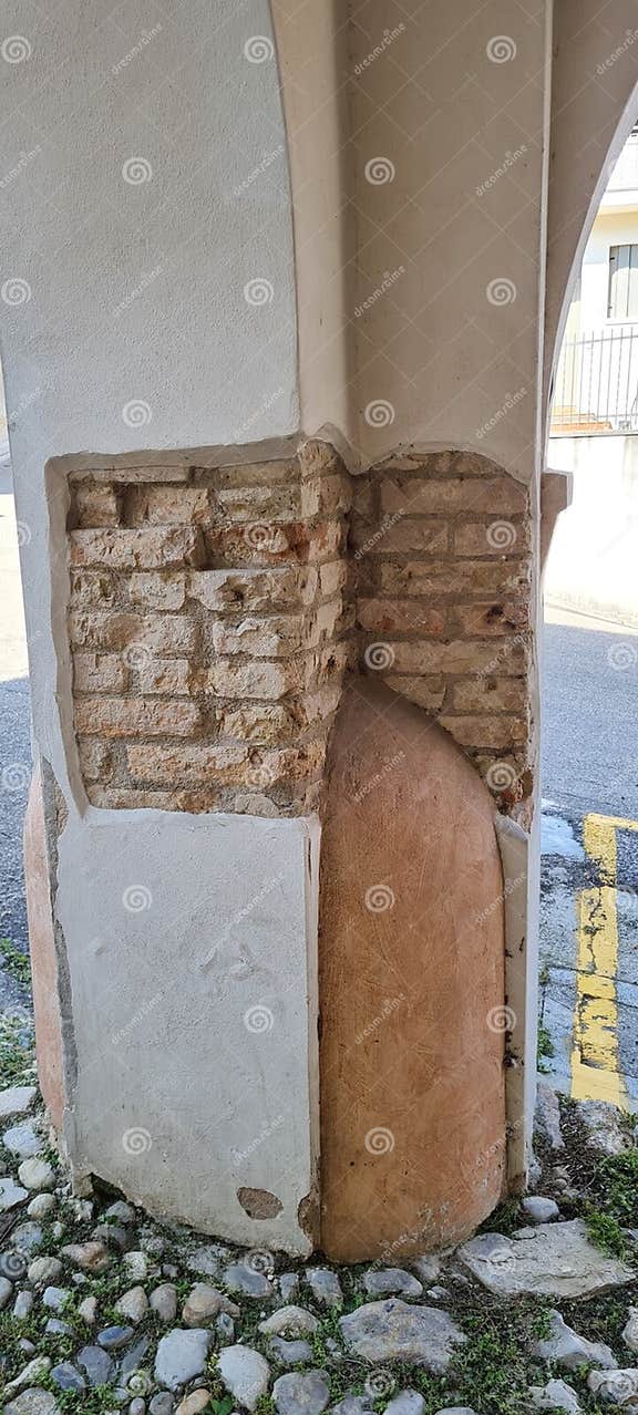 Column of an Old Wall Repaired by Keeping the Authenticity. Wall of a ...