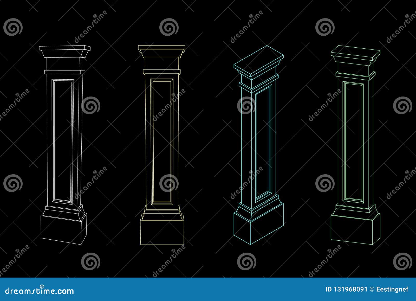 Column Pilaster. Vector Outline Illustration. Different Viewes Stock ...