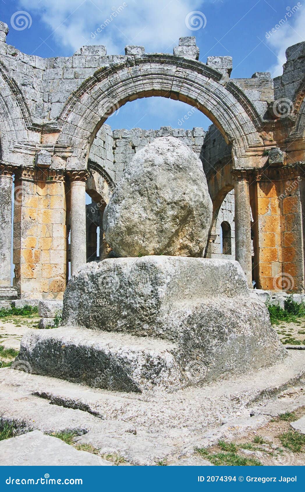 Column of Simeon Stylites in Ruins of Basilica Stock Photo - Image of ...