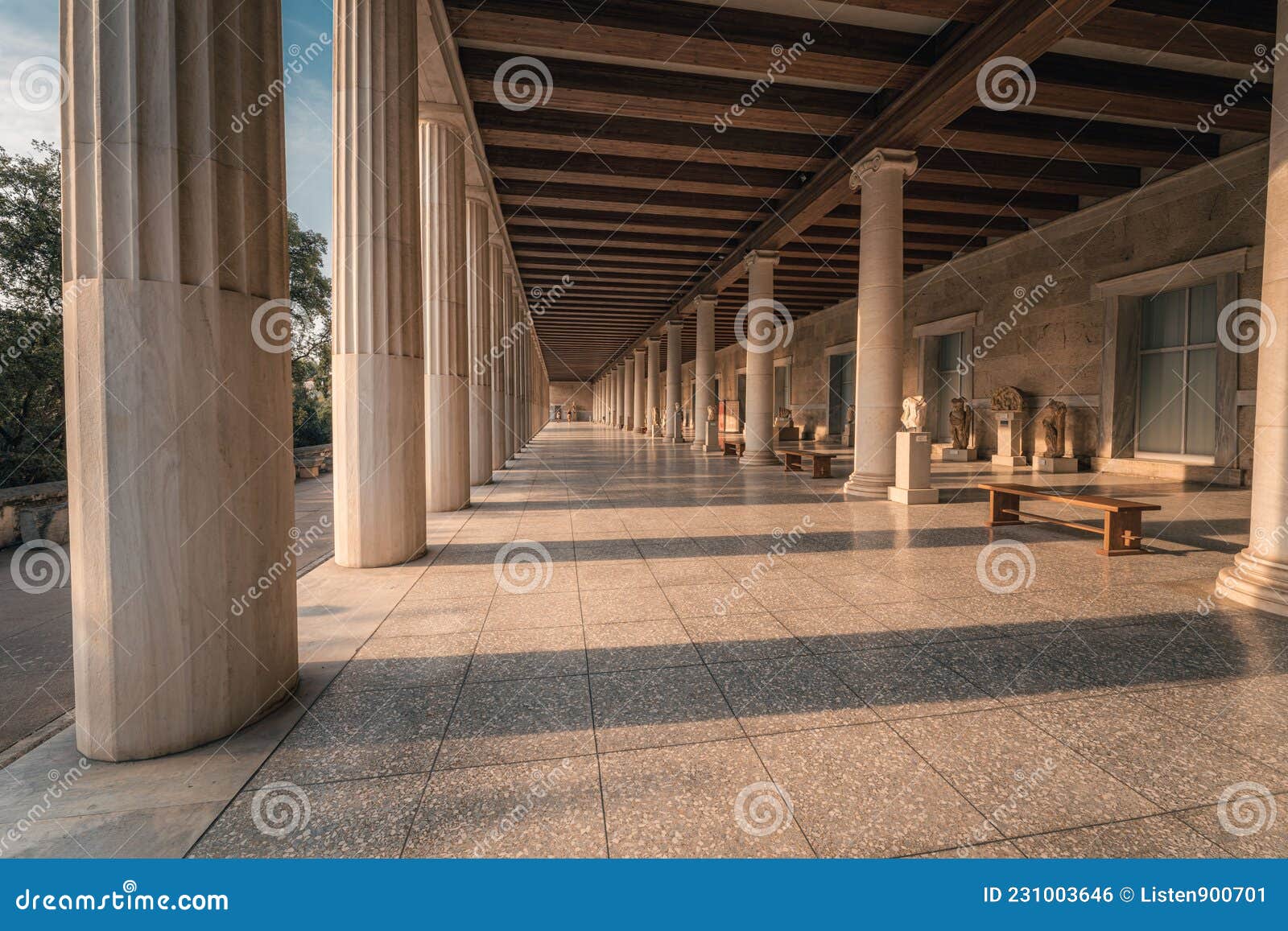 The Column and Statues at Stoa of Attalos, in Ancient Agora of Athens ...