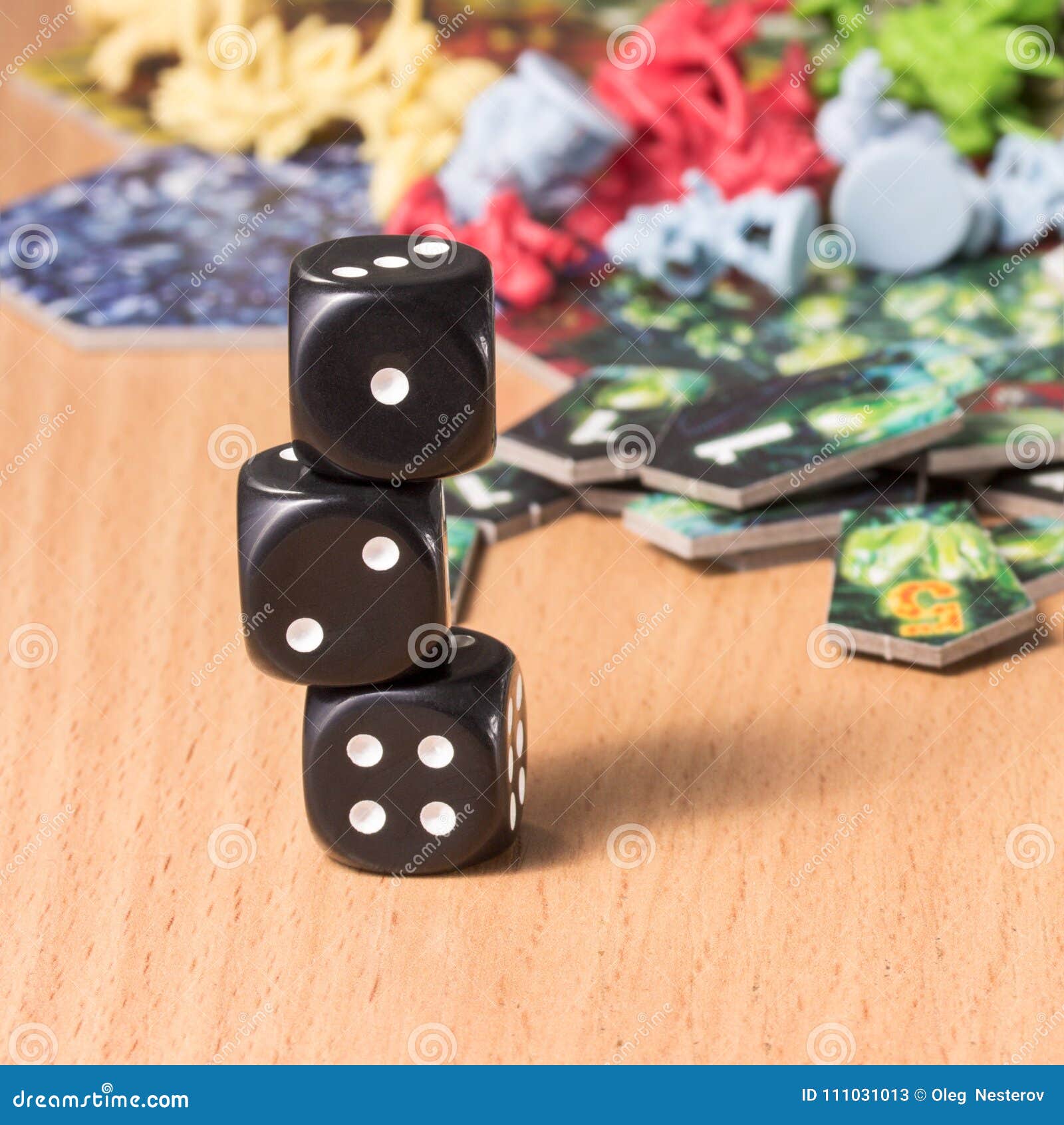 Column Of Dice And One Hand Placing Them On Top Of Each Other Stock ...