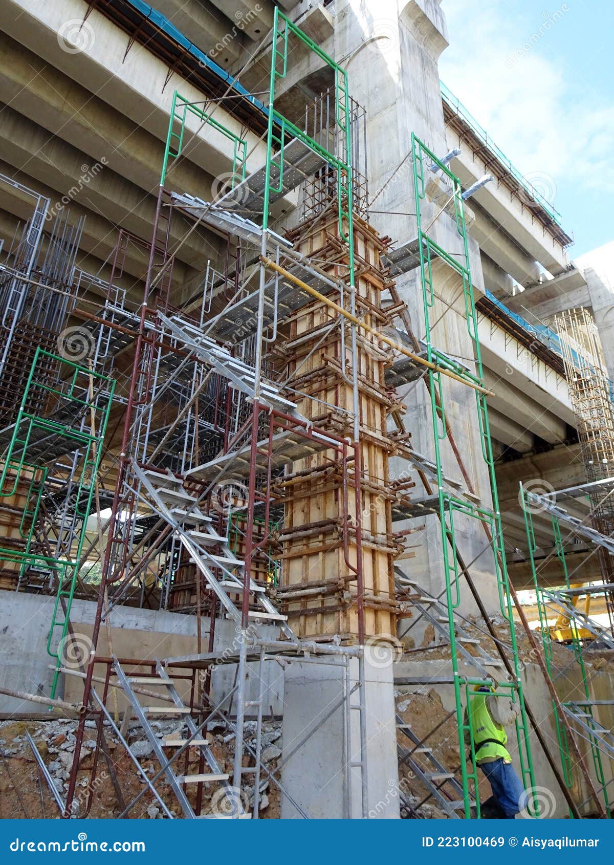 Column Timber Formwork and Reinforcement Bar at the Construction Site ...