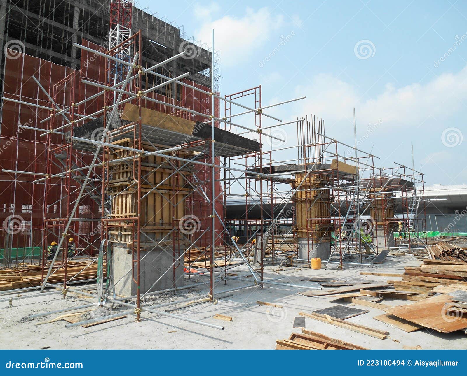 Column Timber Formwork and Reinforcement Bar at the Construction Site ...
