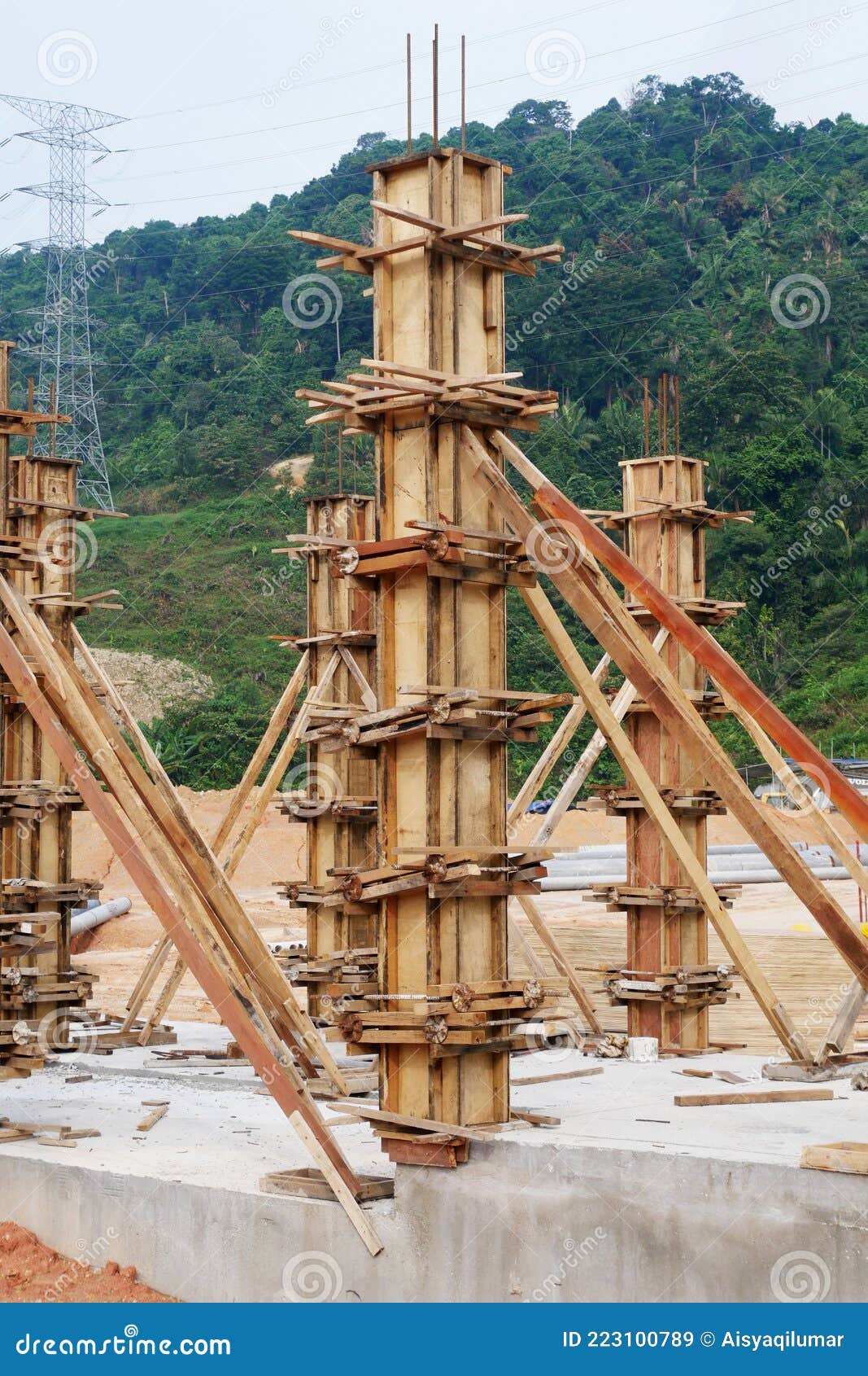 Column Timber Formwork and Reinforcement Bar at the Construction Site ...