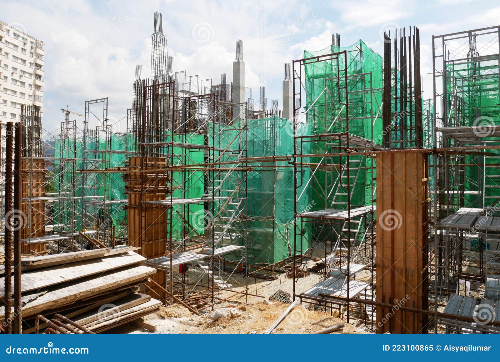 Column Timber Formwork and Reinforcement Bar at the Construction Site ...