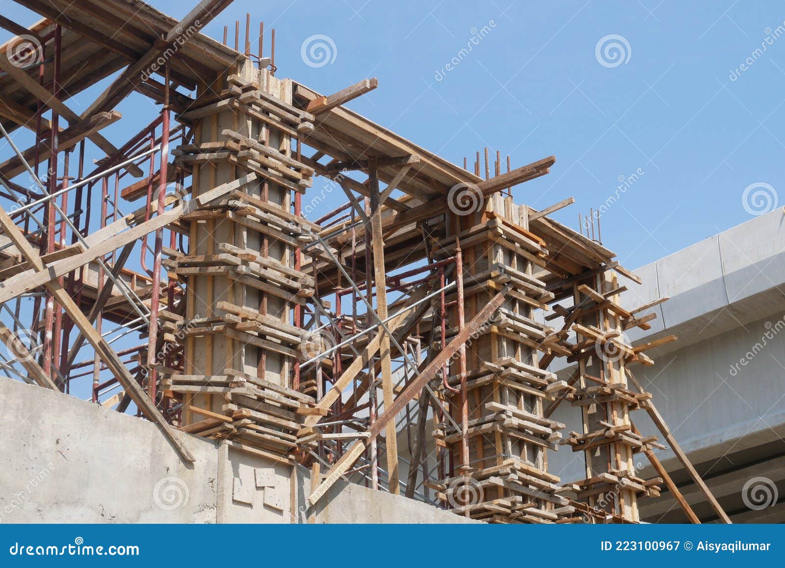 Column Timber Formwork and Reinforcement Bar at the Construction Site ...