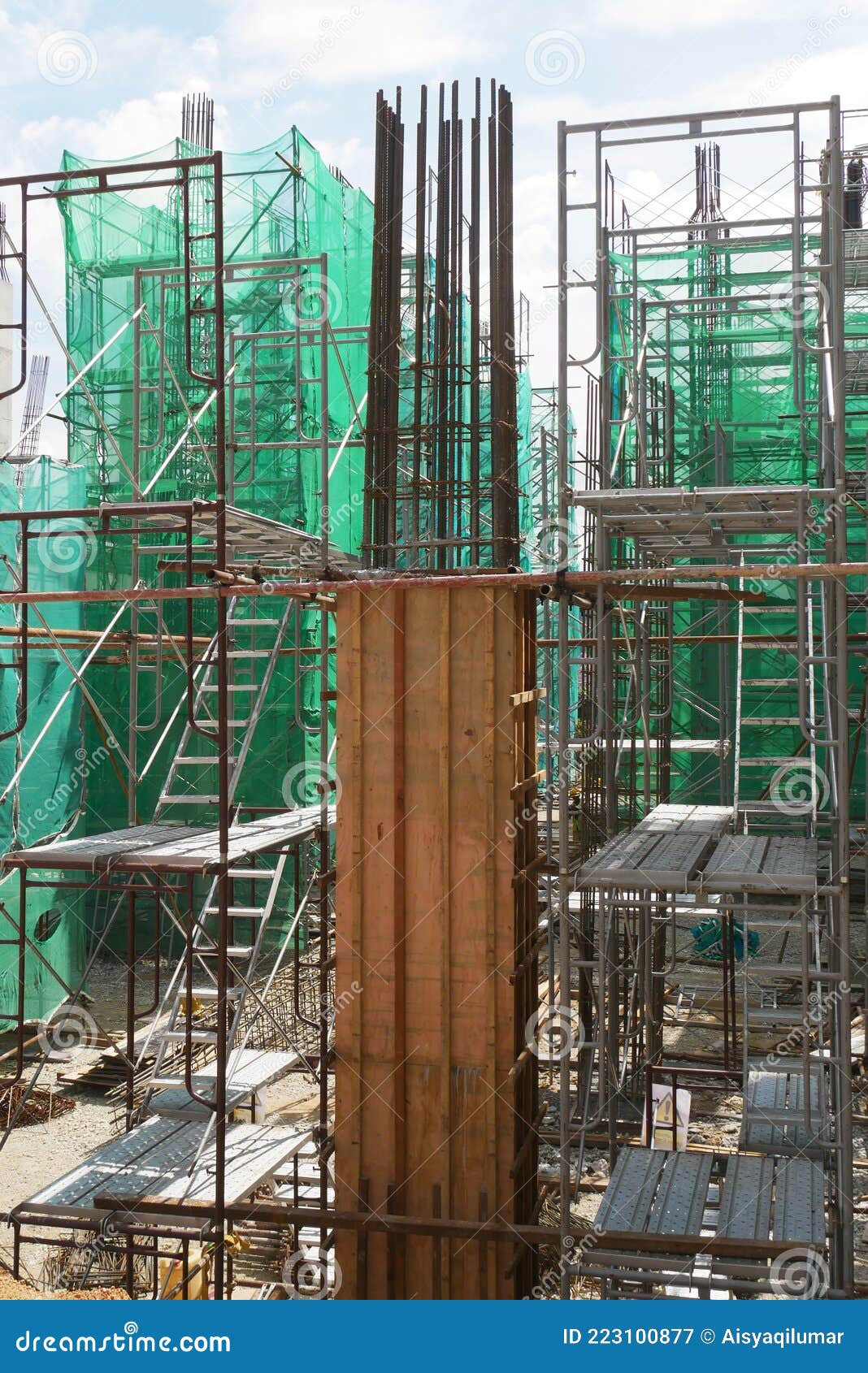 Column Timber Formwork and Reinforcement Bar at the Construction Site ...