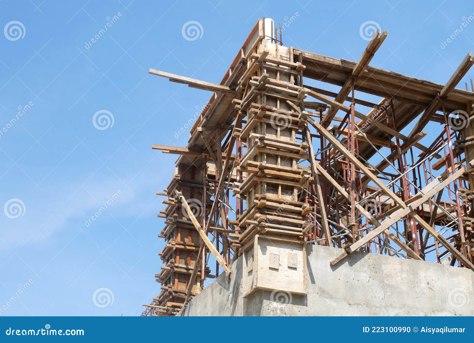 Column Timber Formwork and Reinforcement Bar at the Construction Site ...