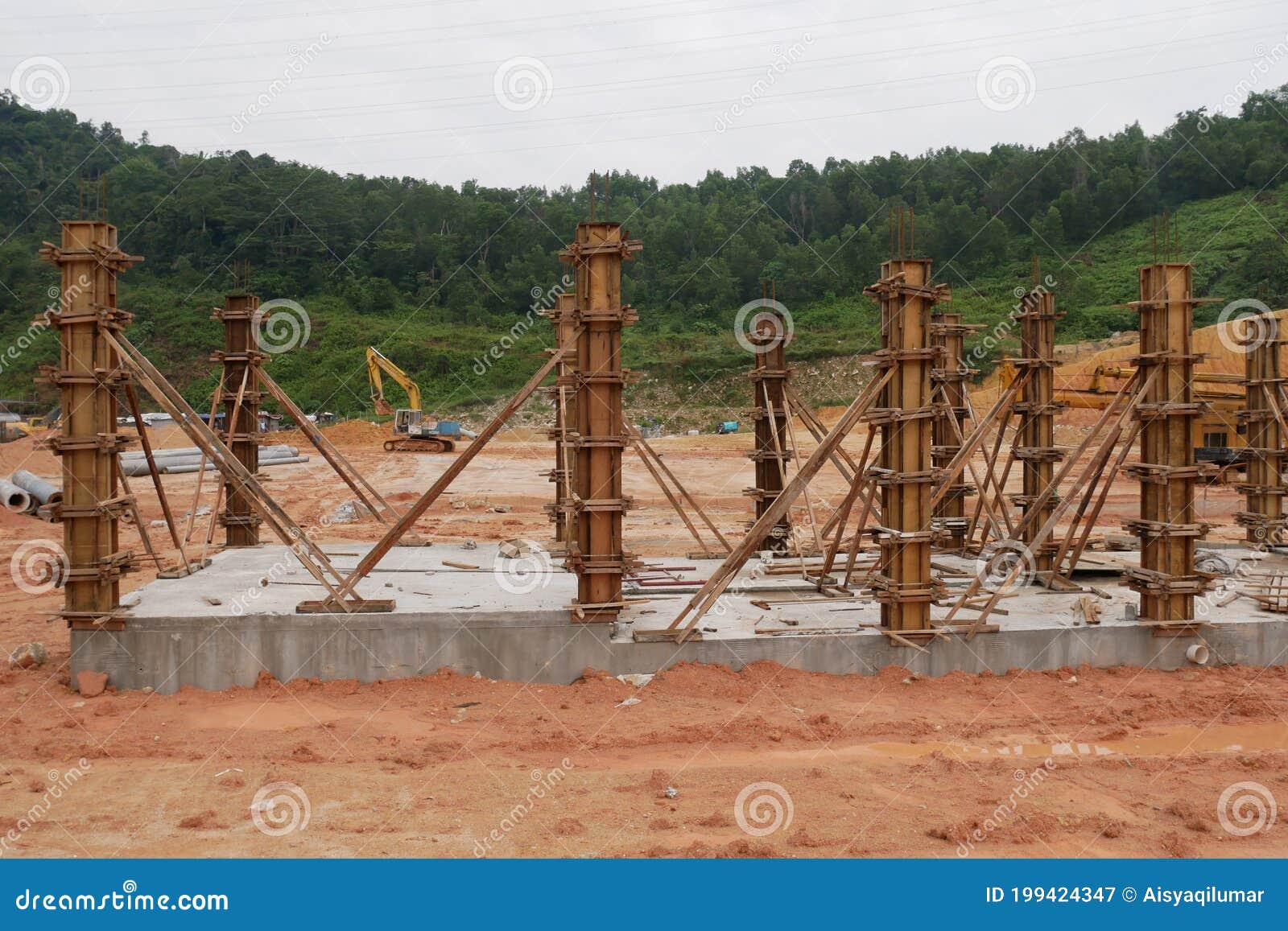Column Timber Formwork and Reinforcement Bar at the Construction Site ...