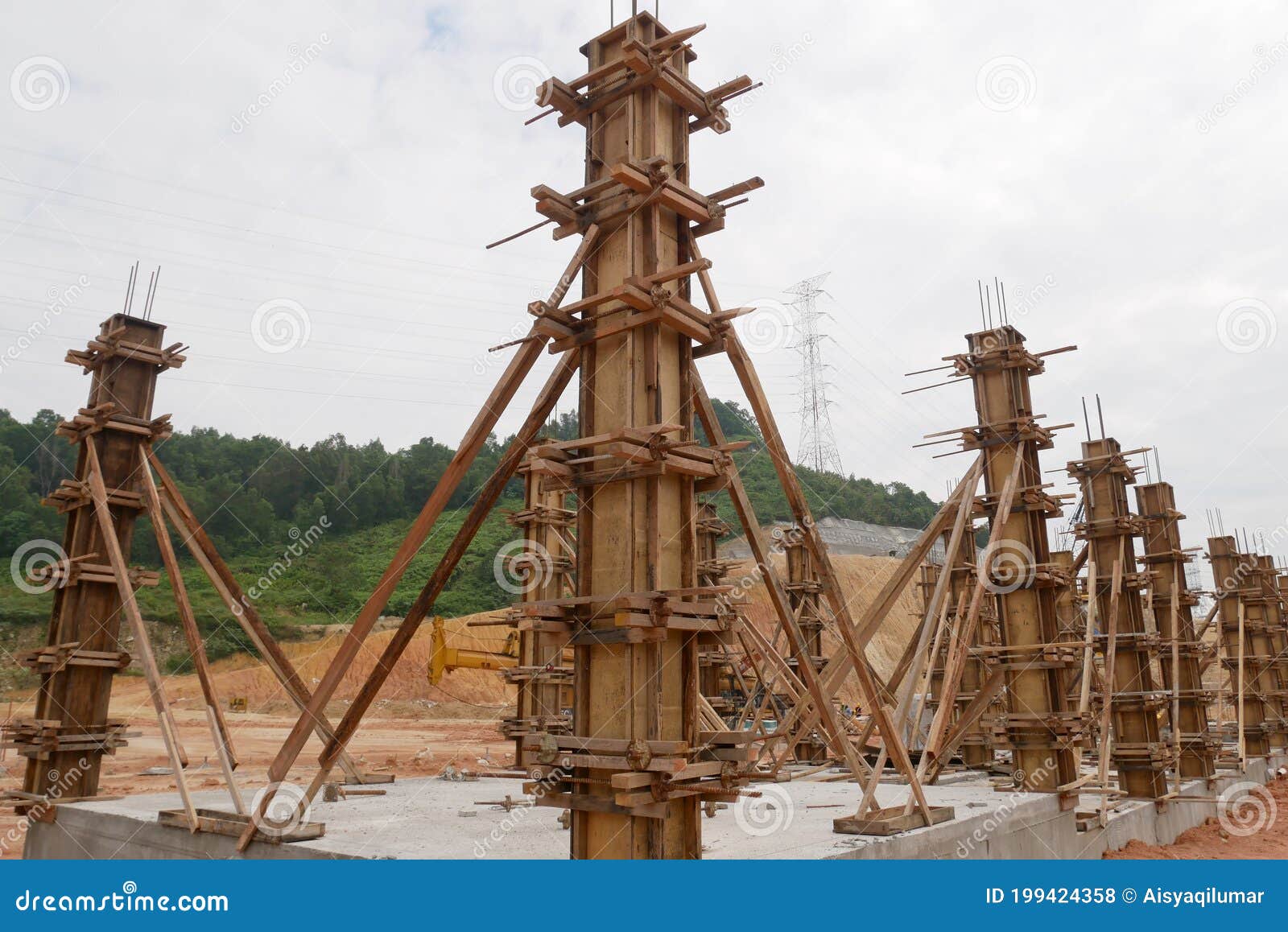 Column Timber Formwork and Reinforcement Bar at the Construction Site ...