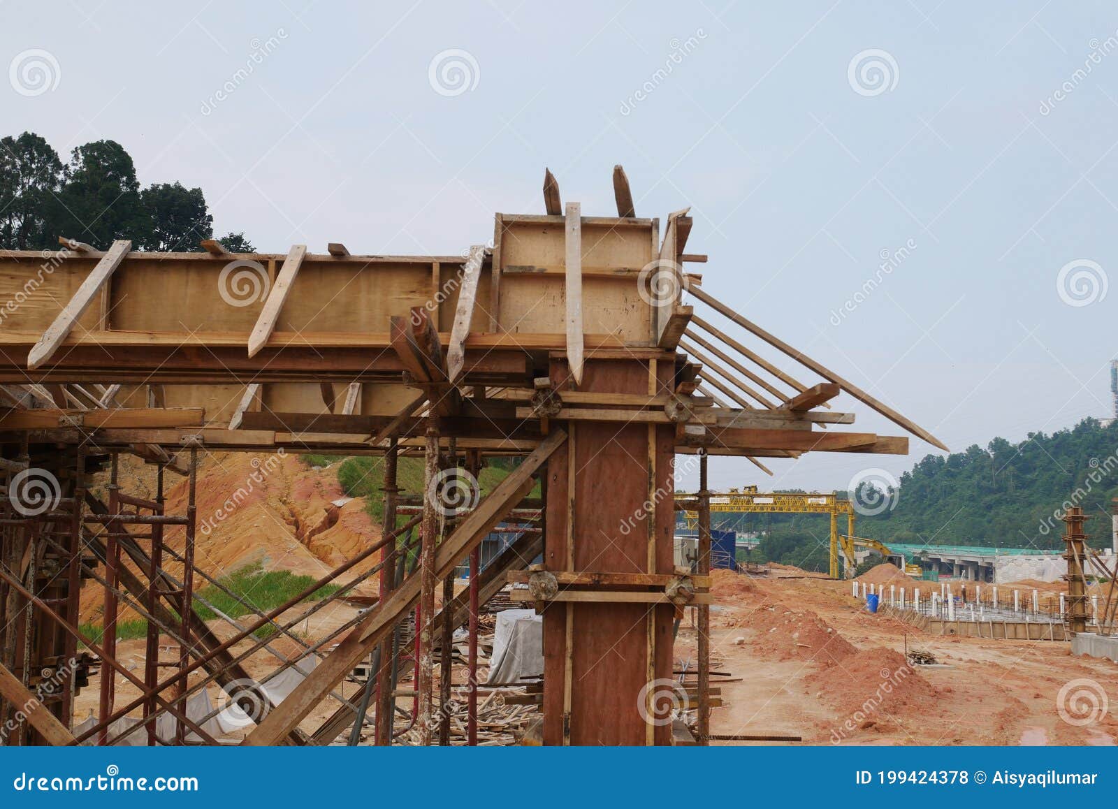 Column Timber Formwork and Reinforcement Bar at the Construction Site ...