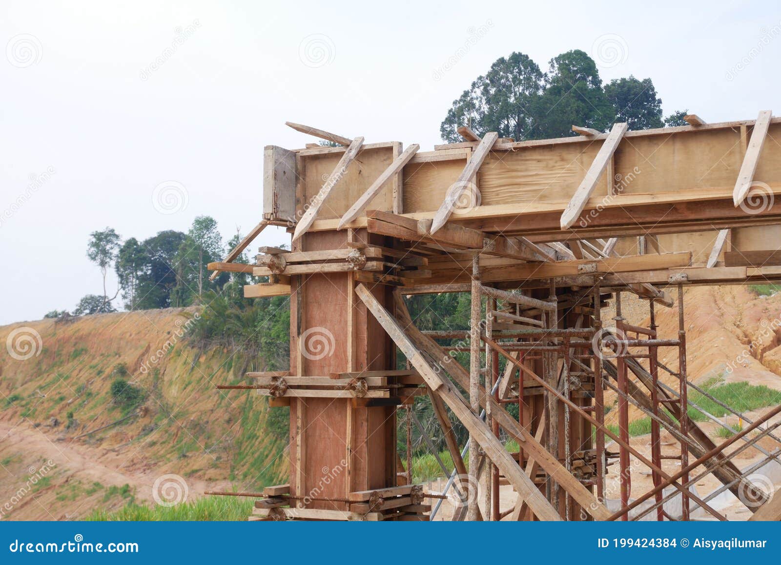Column Timber Formwork and Reinforcement Bar at the Construction Site ...