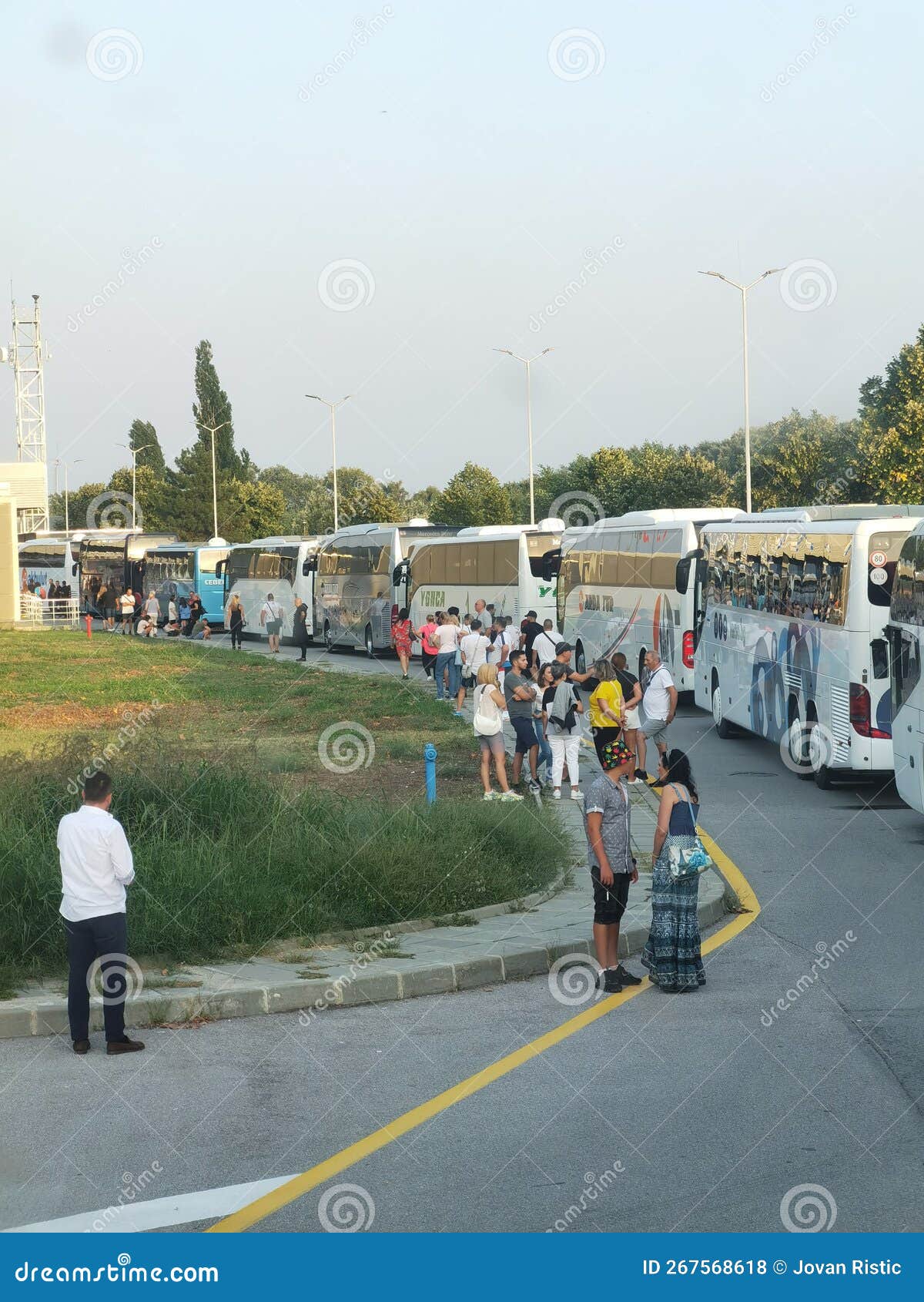 Column of Buses at the Border Editorial Stock Photo - Image of border ...